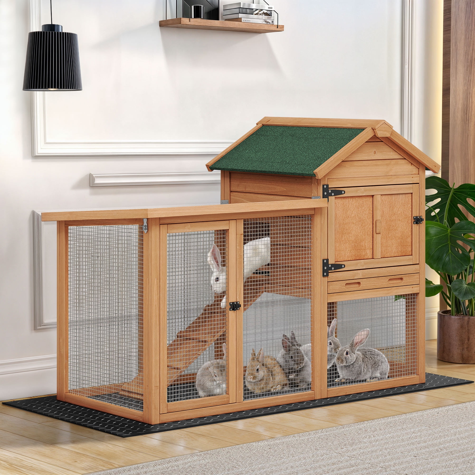 DWVO Wooden Rabbit Hutch Indoor Bunny Cage Outdoor Small Animal House ...