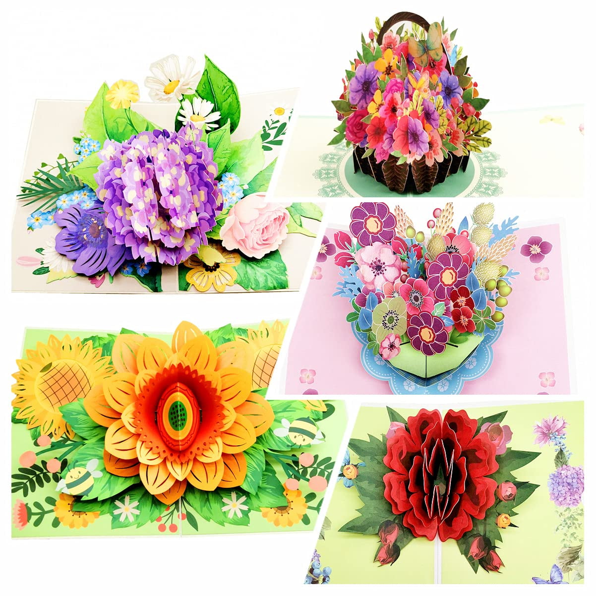 DWWTKL 5-Pack Flowers Pop Up Cards 3D Greeting Card Assortment for ...