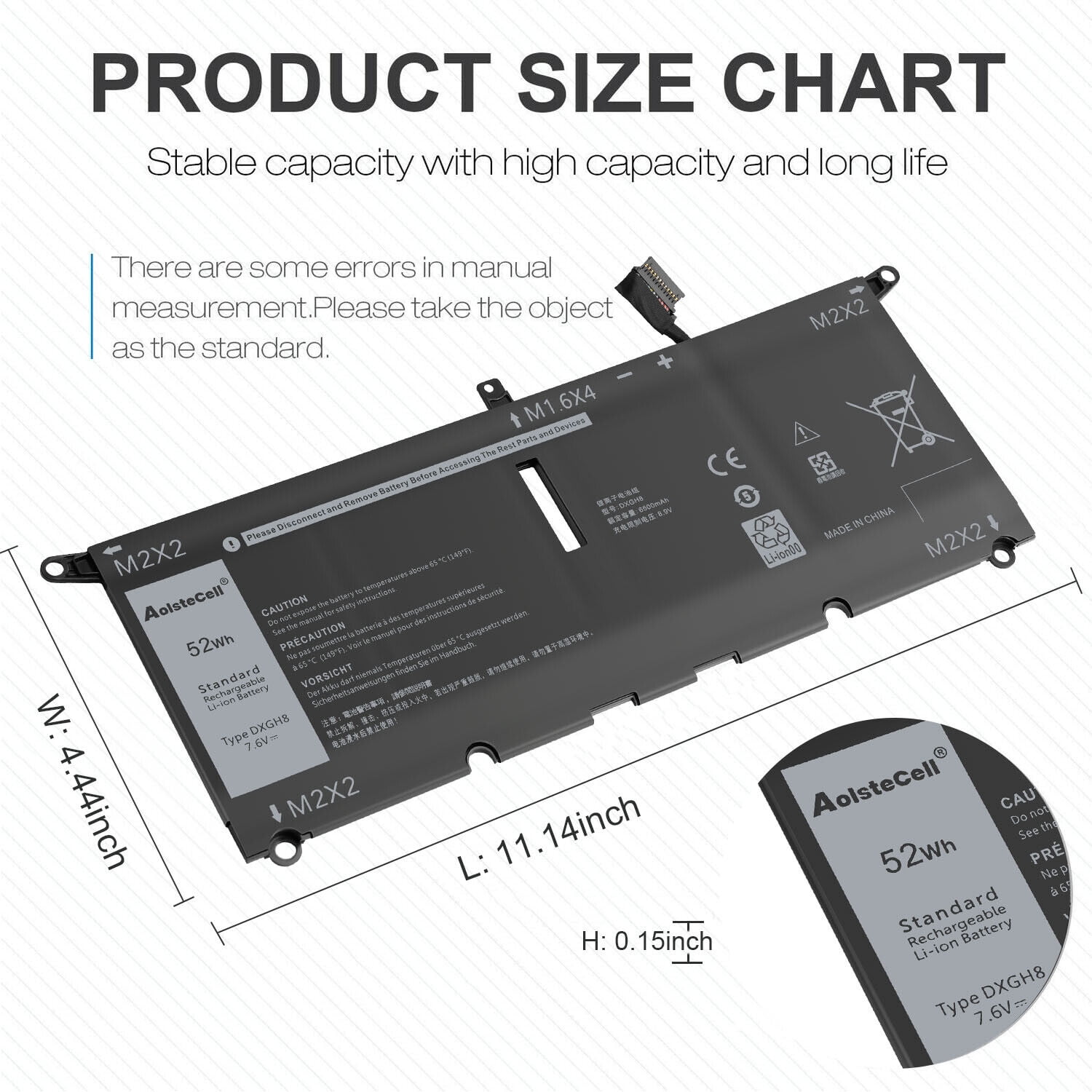 DXGH8 Battery For DELL XPS 13 9370 9380 Inspiron 13 7390 7391 P82G001 ...