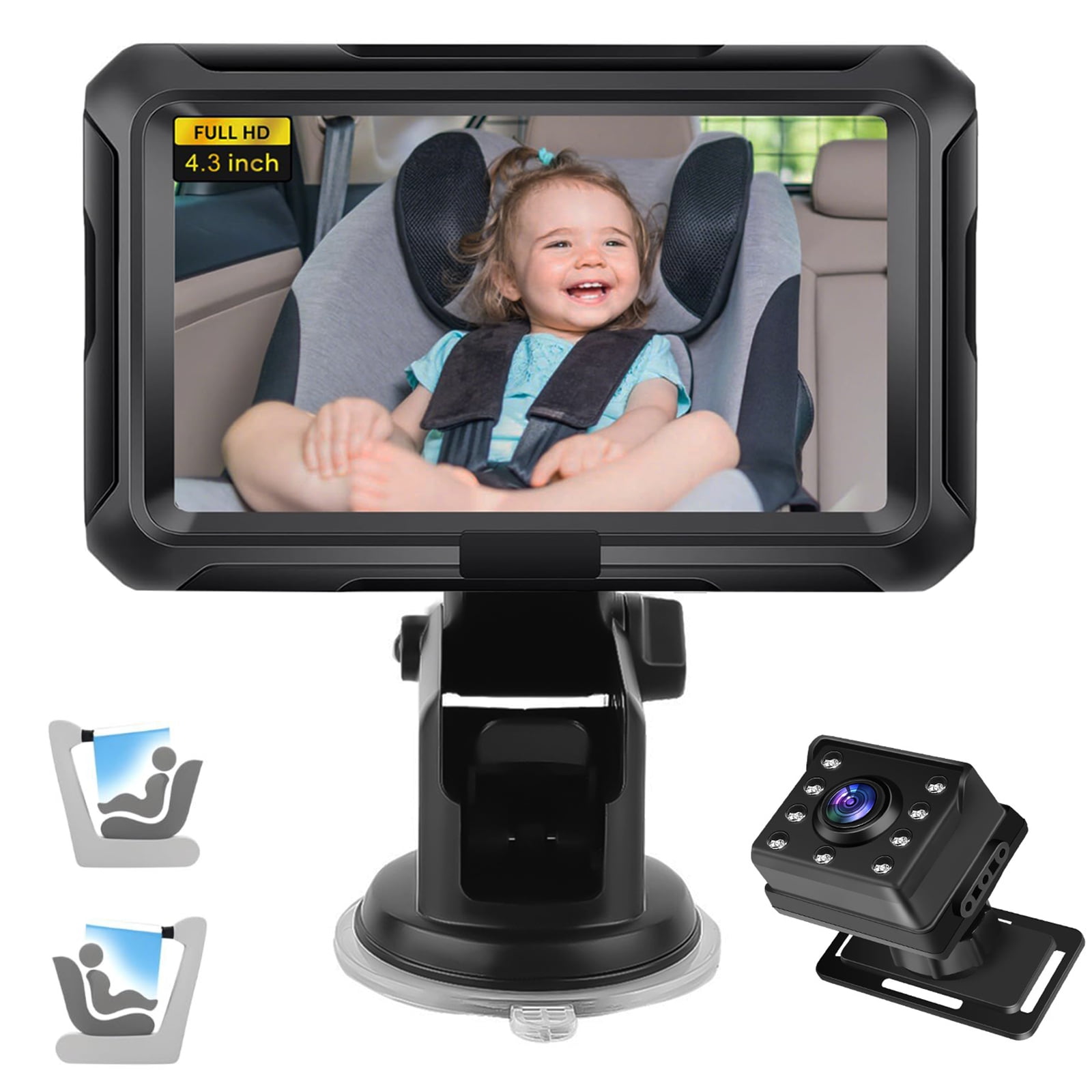 DXIMRX Baby Car Back Seat Camera, 4.3" HD 1080P Monitor Screen Camera ...