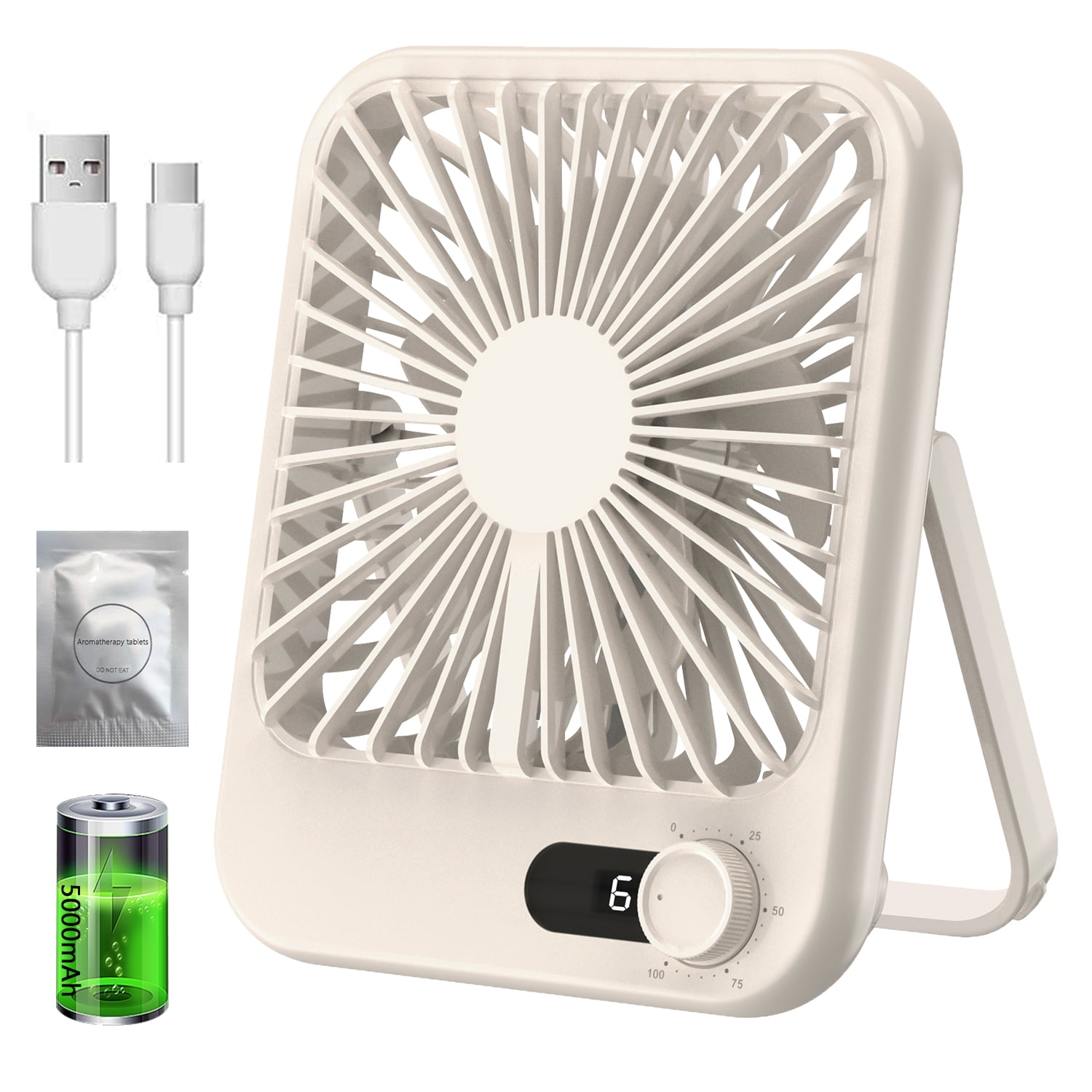 DXIMRX Small Desk Fan, Portable USB Fan with 5000mAh Rechargeable ...