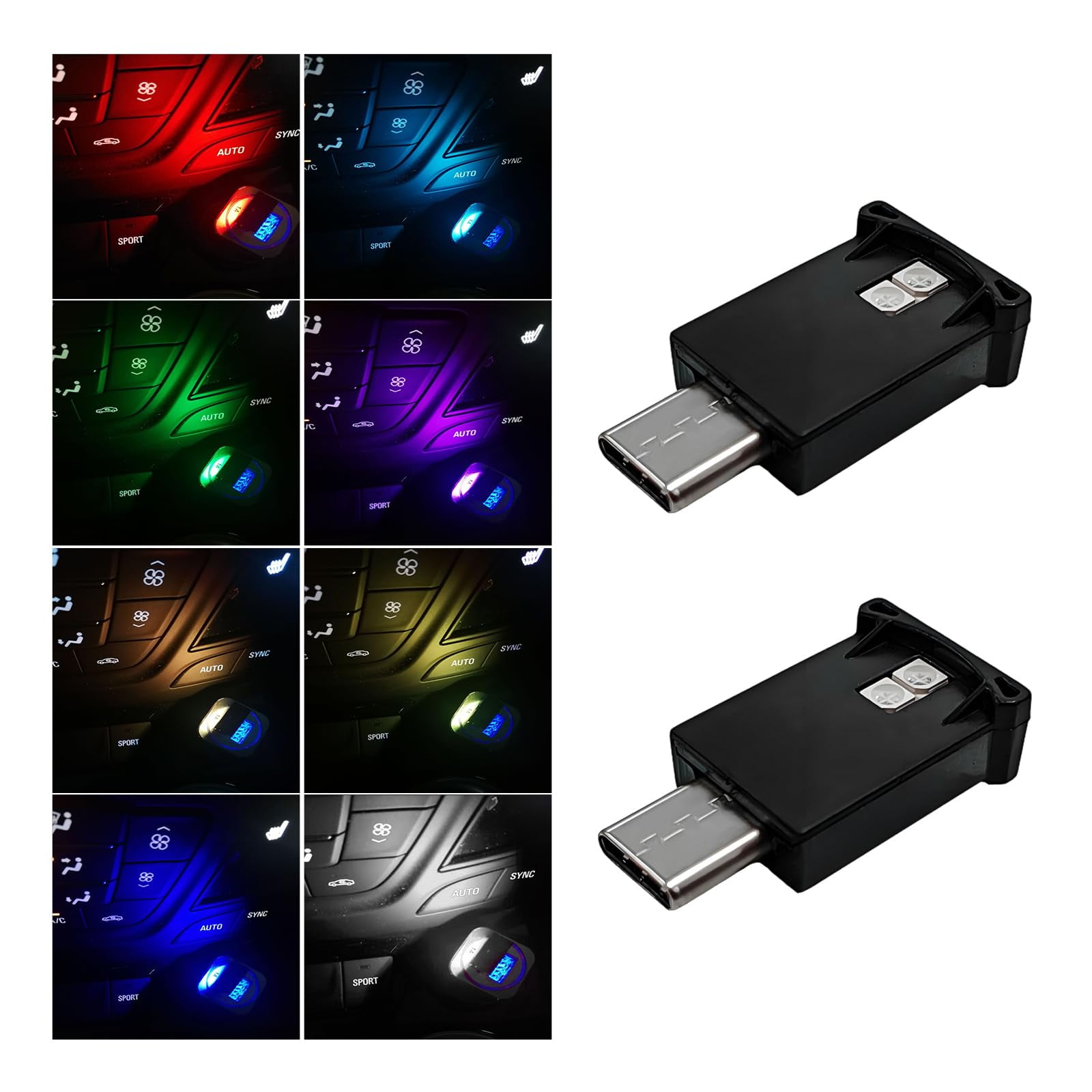 DXNQ 2PCS USB Type IFF17 C LED Ambient Light, 8 Colors RGB Dynamic ...
