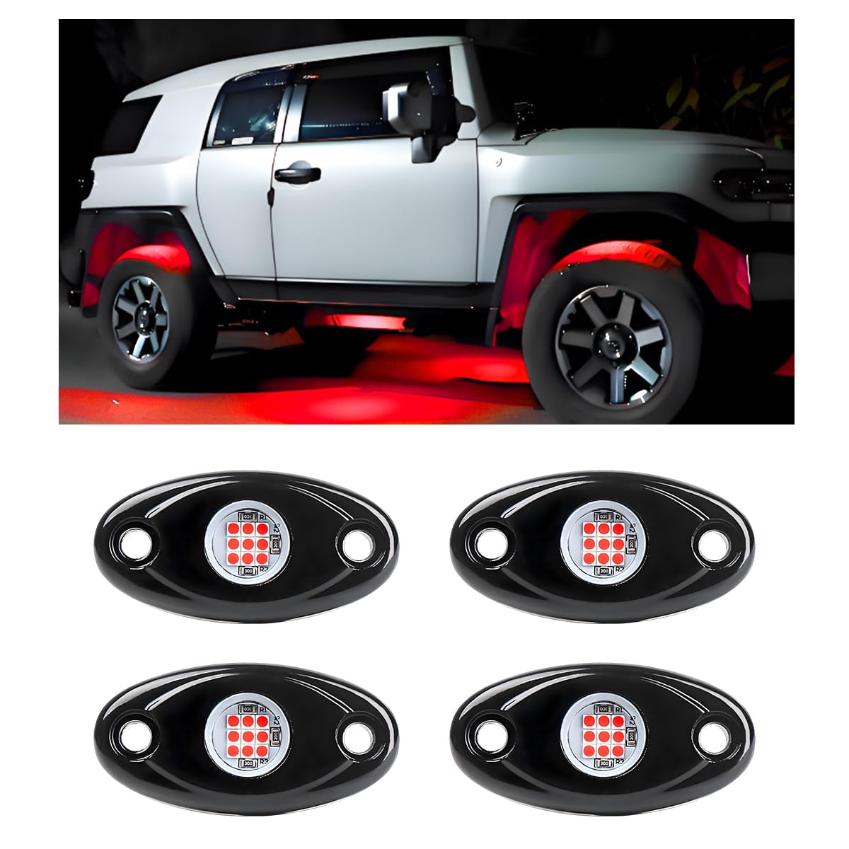 DXNQ 4 PCS LED OIF8 Rock Lights Kit, Car Waterproof Rock Lights ...