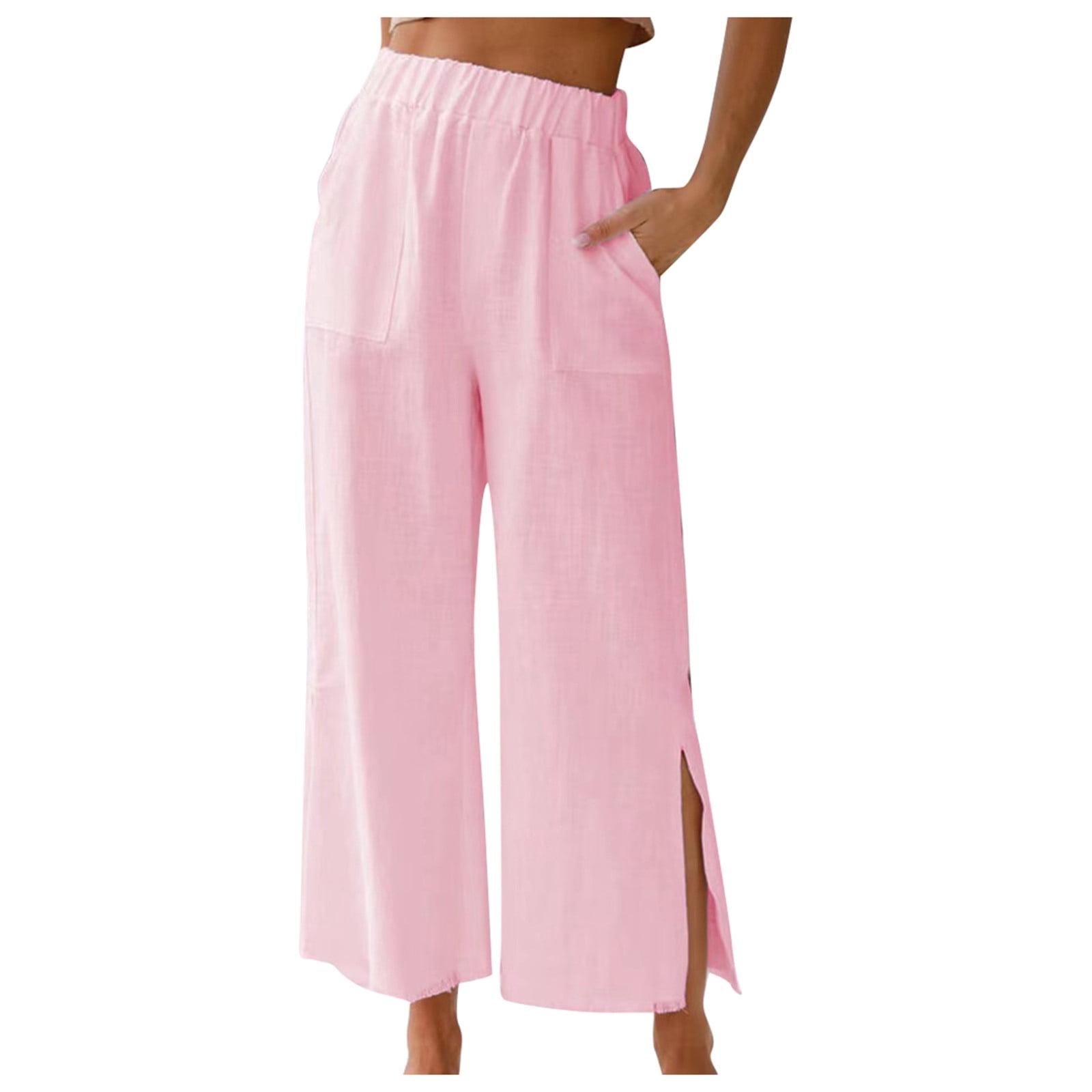 DXOUPM Women's Pants Women's Casual Daily Solid Color Pocketed Loose ...