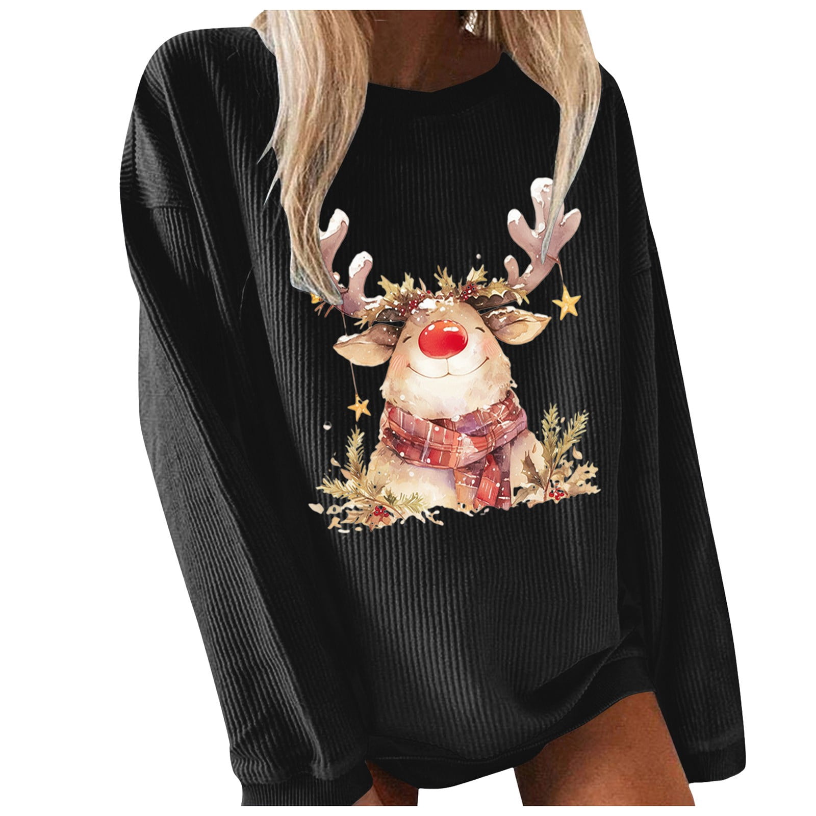 DXOUPM Y2K Hoodie Lady Christmas Crew Neck Sweatshirt Round Neck Relax ...