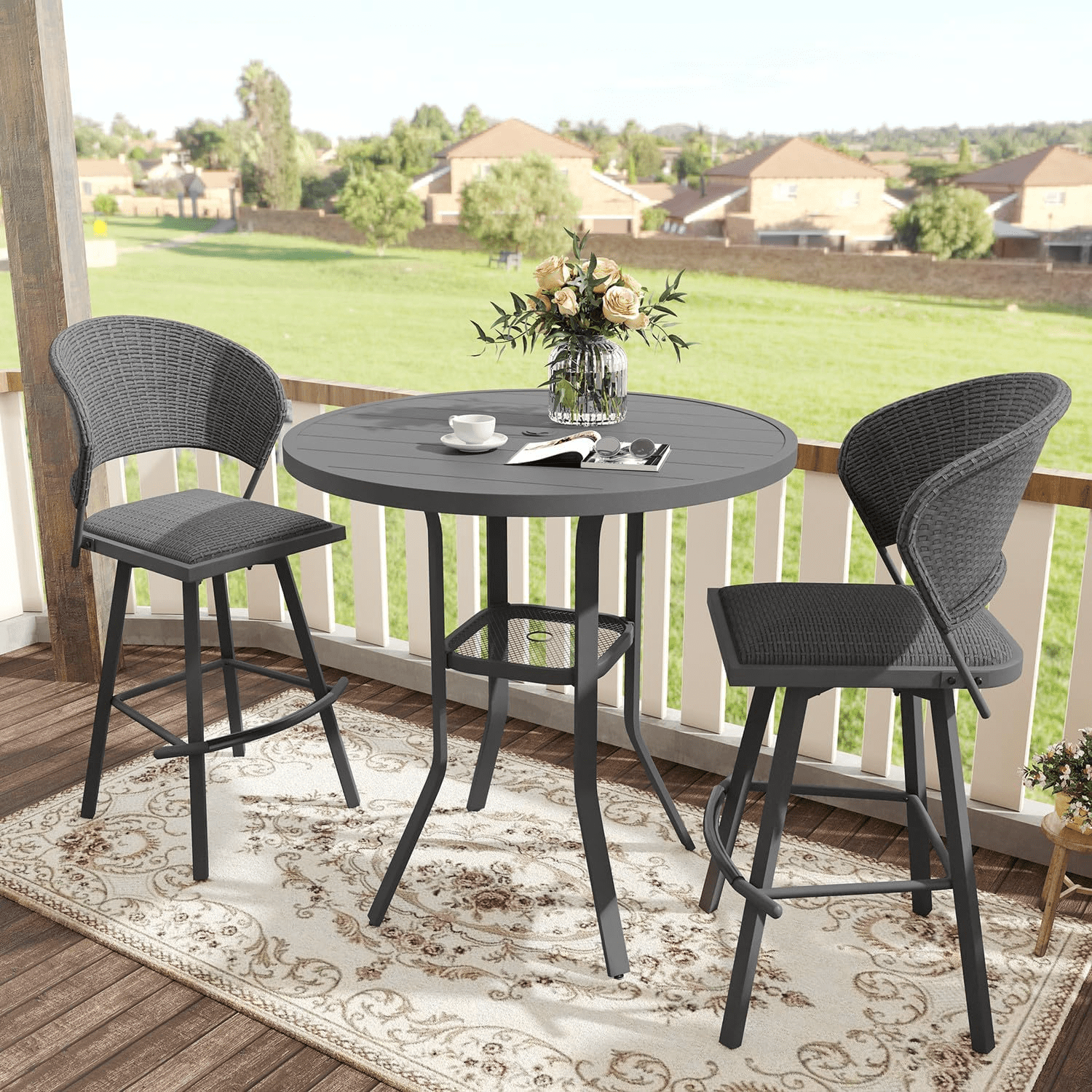 DXYJCNL 3 Pieces Patio Bar Set for Lawn Garden 28" Bar Height Metal ...