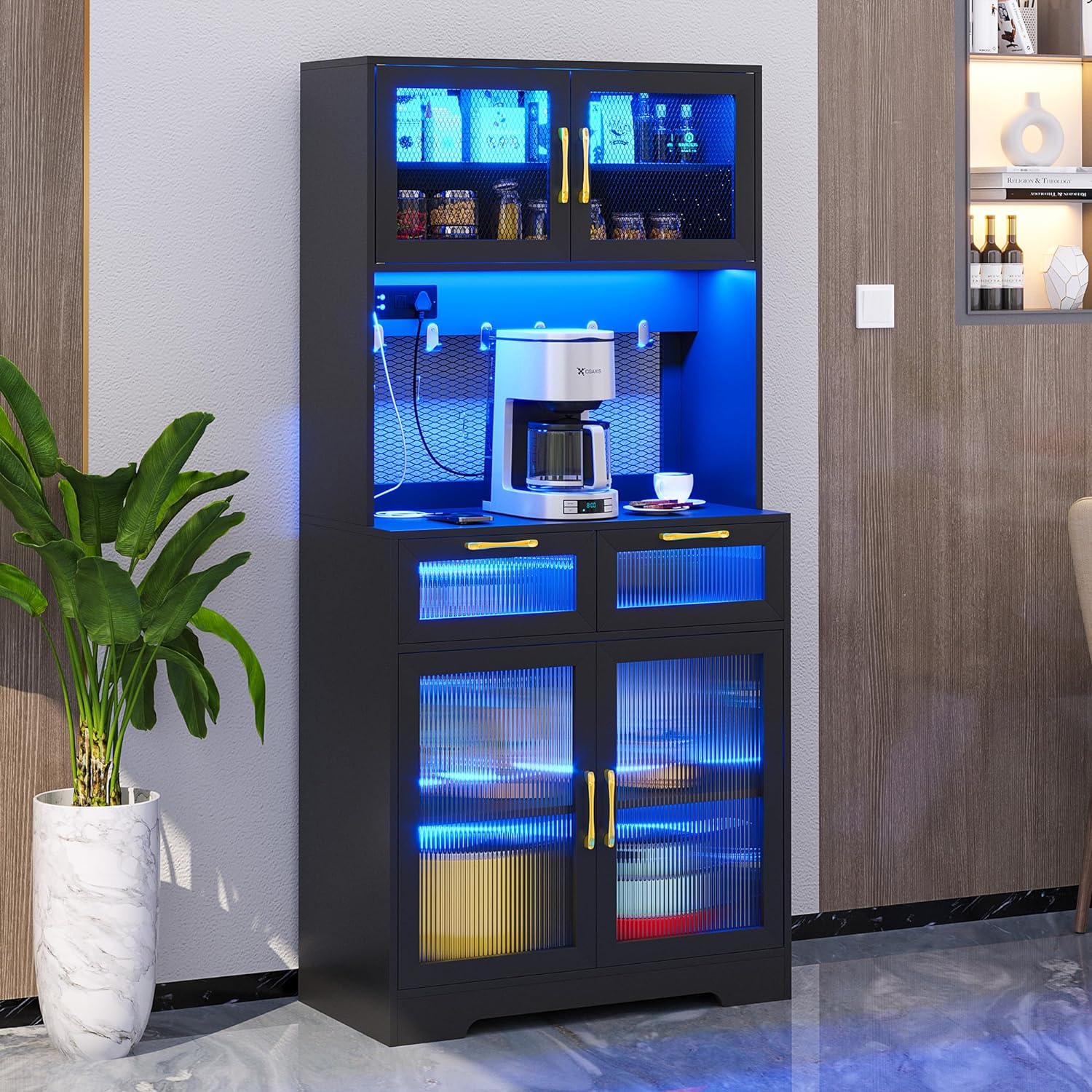 DXYJCNL 67" Kitchen Storage Cabinet with Power Outlet & USB Ports LED ...