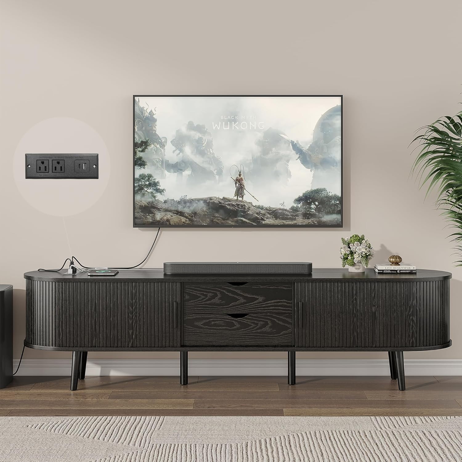 DXYJCNL 69" Mid Century Modern TV Stand with Charging Station Farmhouse ...