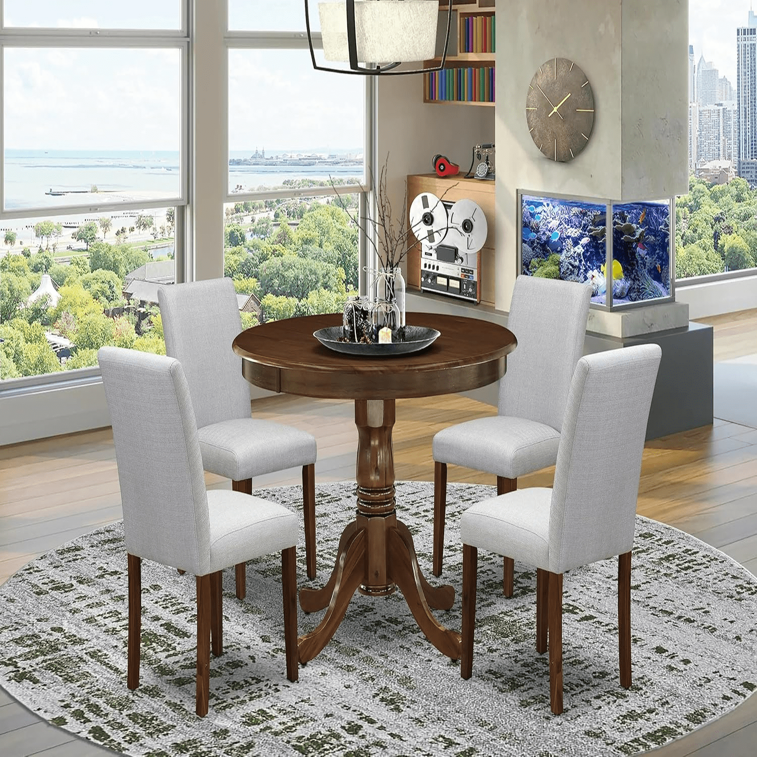 DXYJCNL ANAB3-OAK-55 Kitchen Table & Chairs Set Contains a Round Dining ...