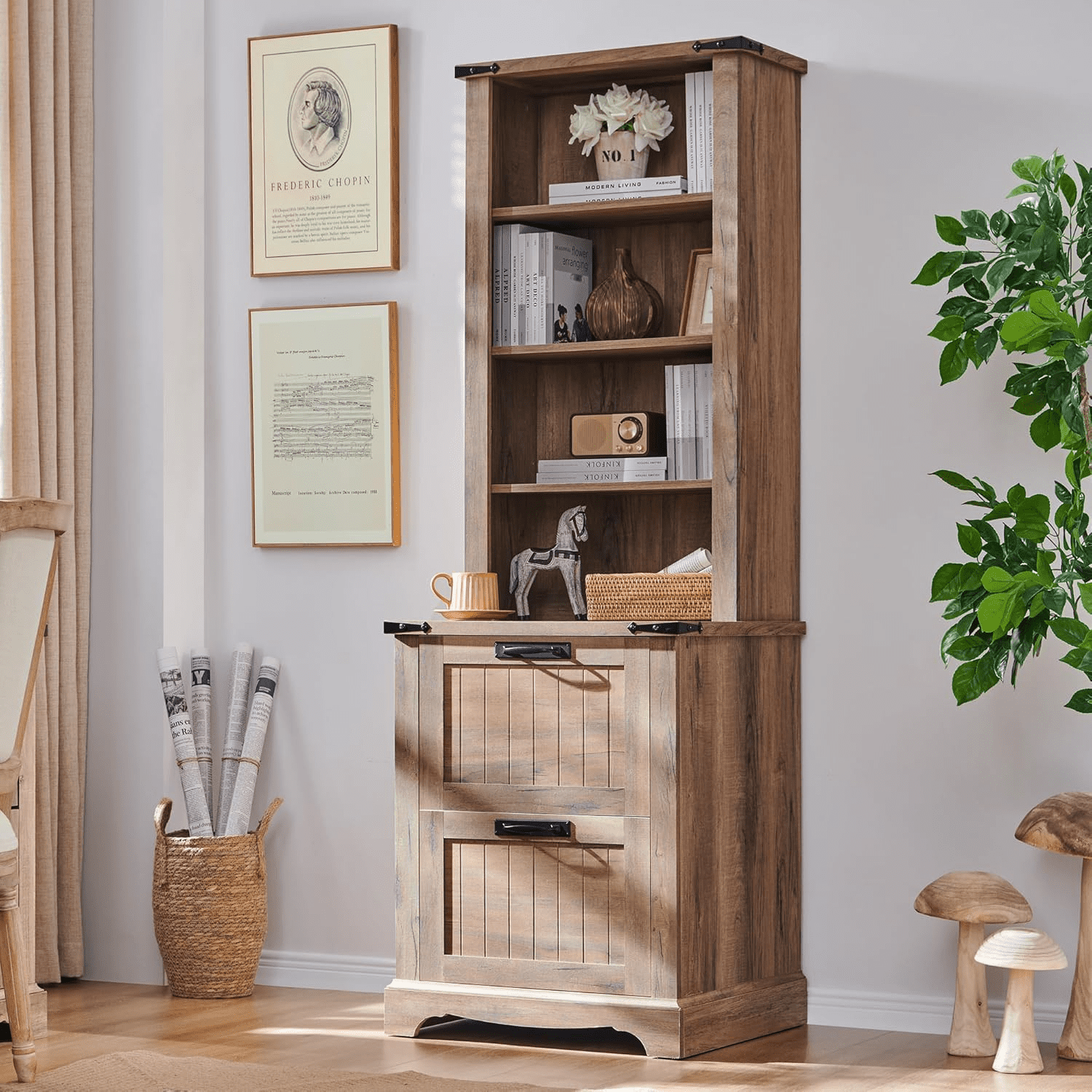 DXYJCNL Bookshelf with Storage Cabinet 72" Tall Farmhouse Bookcase with ...