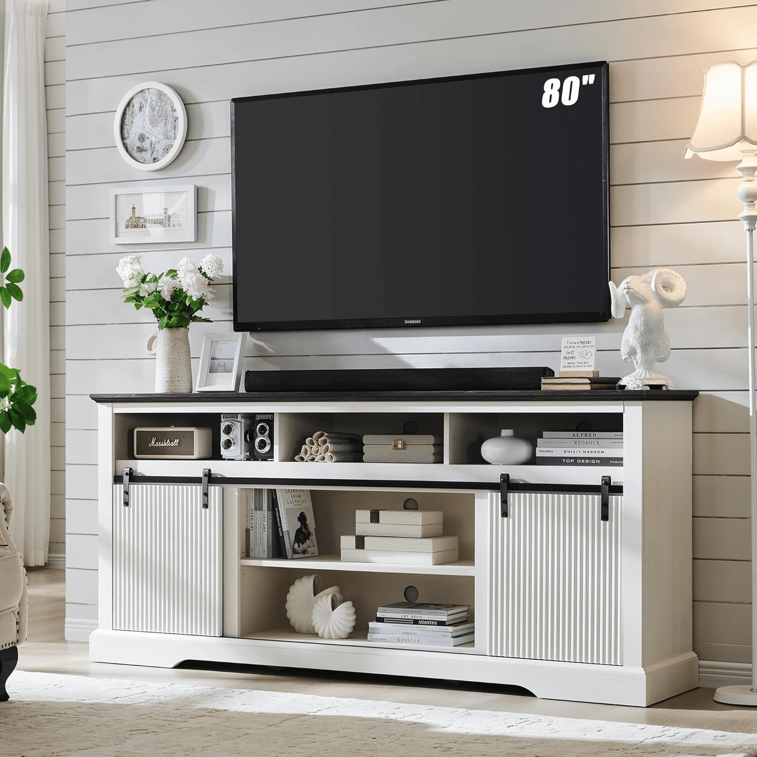 DXYJCNL Fluted TV Stand for 80 Inch TVs 32" Modern Entertainment Center ...