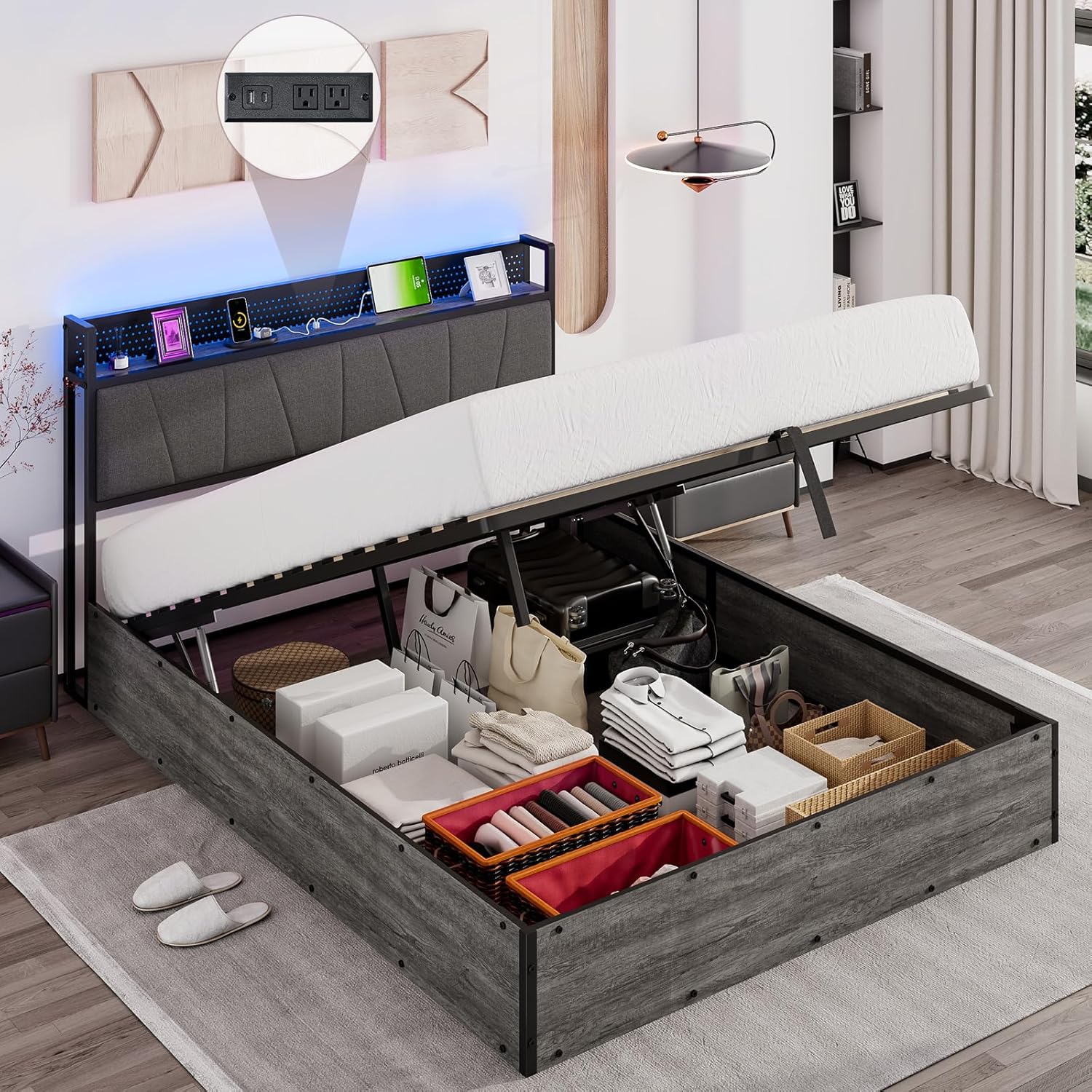 DXYJCNL Full Size Lift Up Storage Bed Frame Modern Platform Bed Frame ...