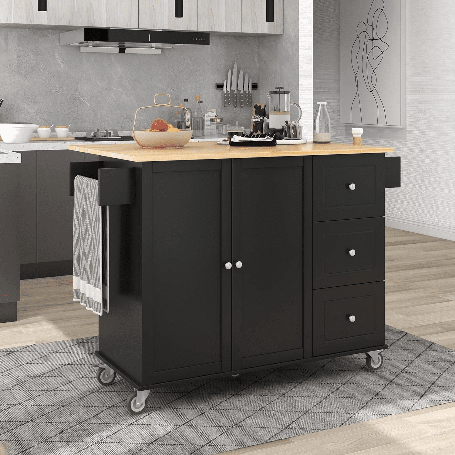 DXYJCNL Kitchen Island Cart on Wheels Rolling Mobile Tableware Cabinet ...