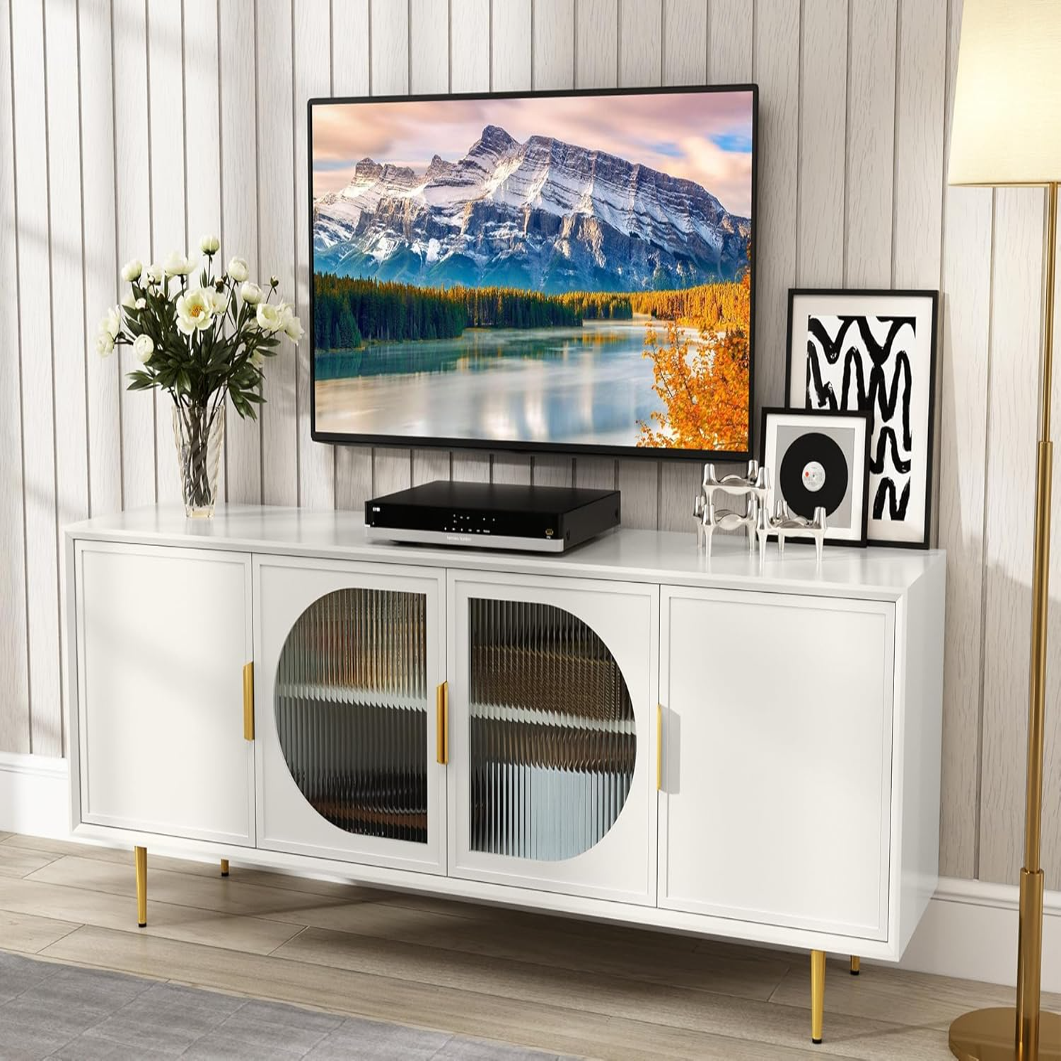 DXYJCNL Modern TV Stand for TVs up to 70+ inch Glass Door Television ...