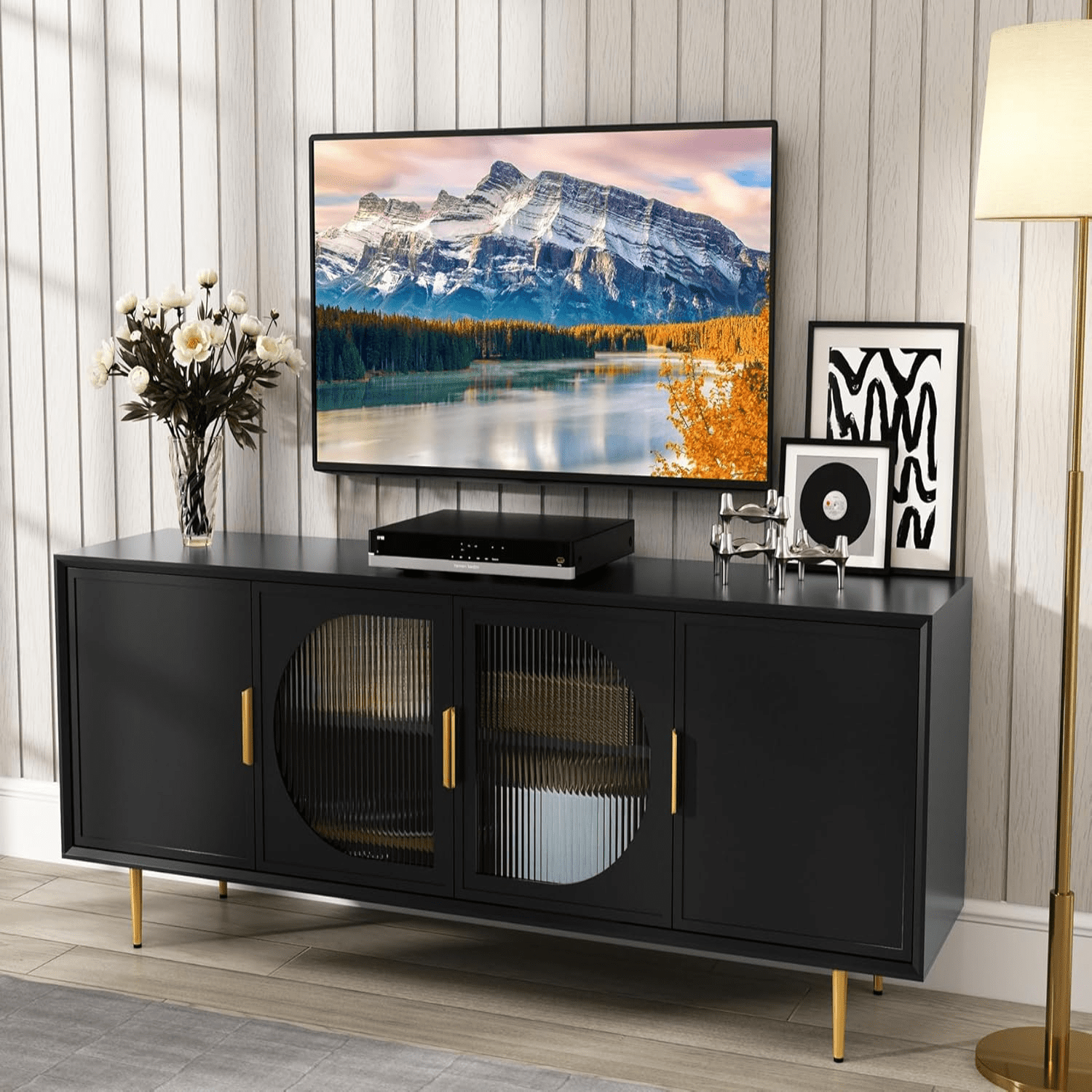 DXYJCNL Modern TV Stand for TVs up to 70+ inch Glass Door Television ...
