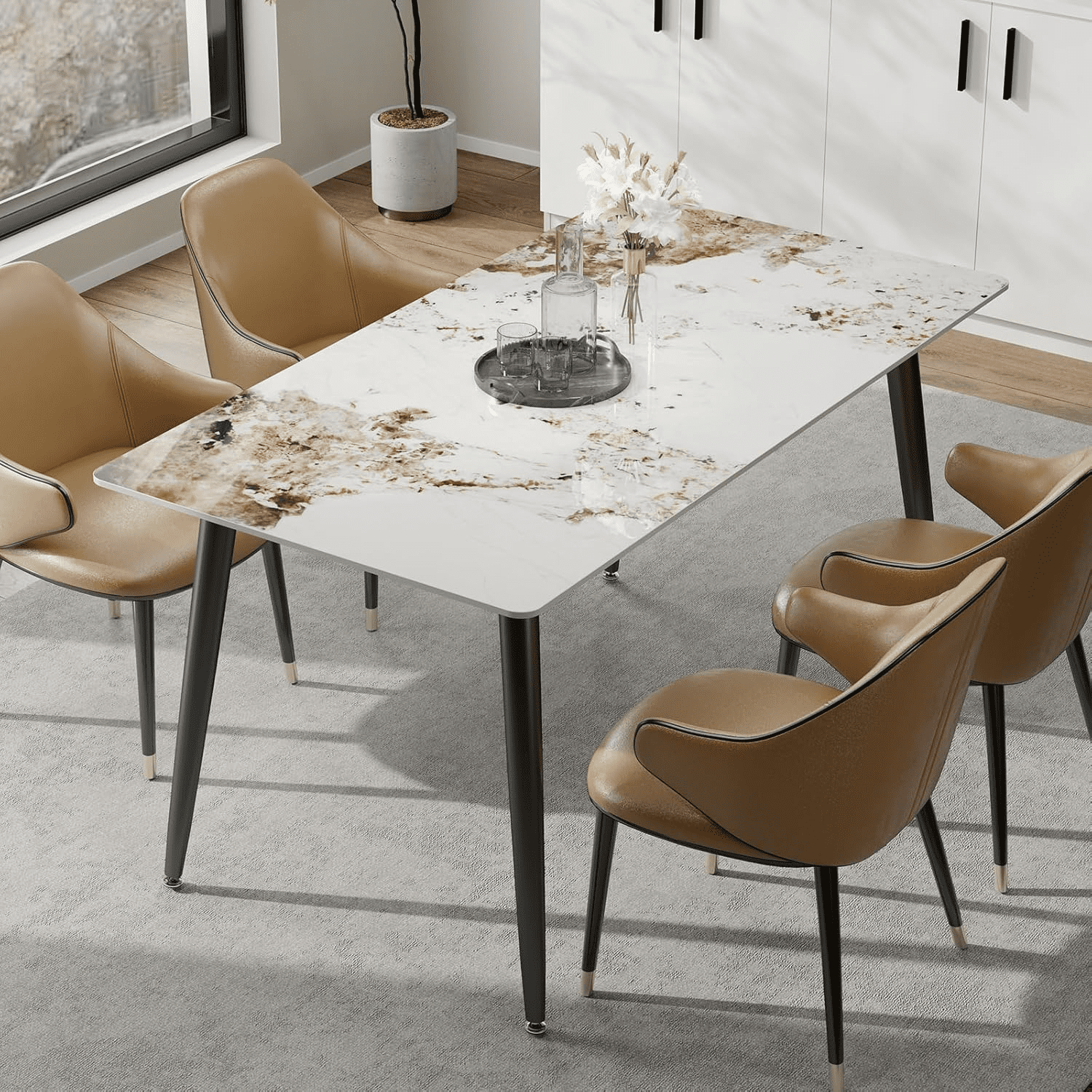 DXYJCNL Morden Dining Table White Sintered Stone Laminate Table 55inch ...