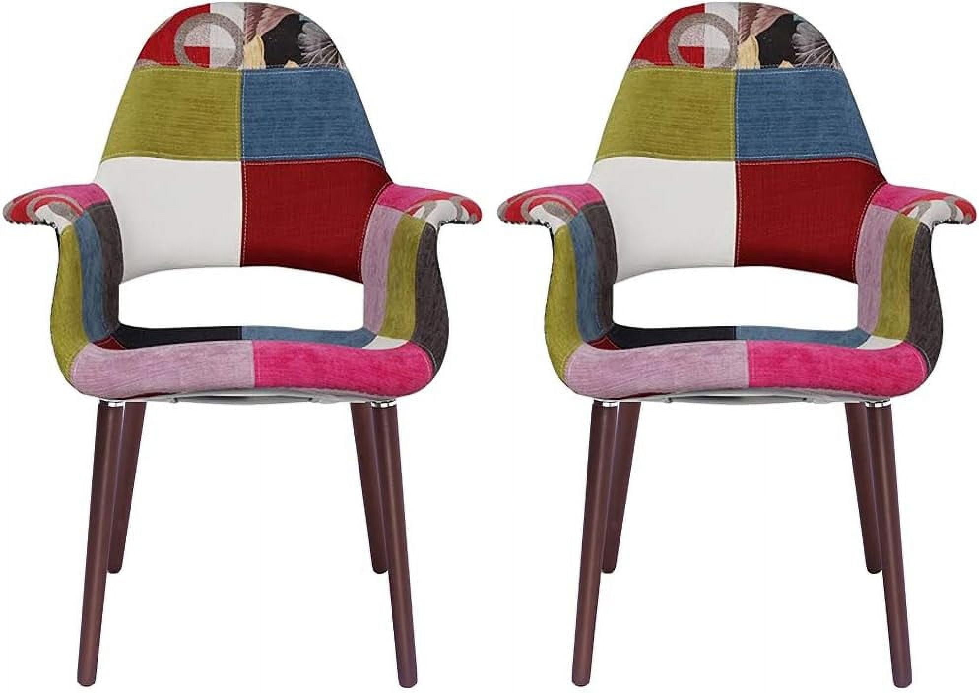 DXYJCNL - Organic Upholstered Patchwork Patterned Fabric Modern Armchairs with Dark Walnut Brown ...