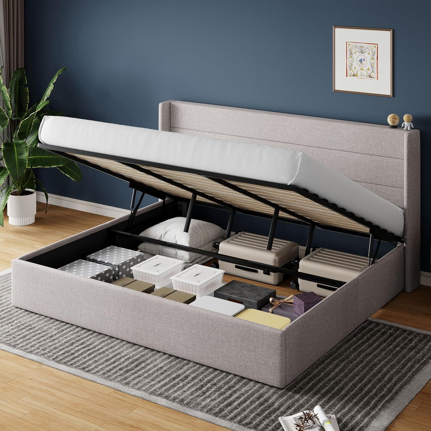 DXYJCNL Queen Size Lift Up Storage Bed with Wingback Headboard/Heavy ...