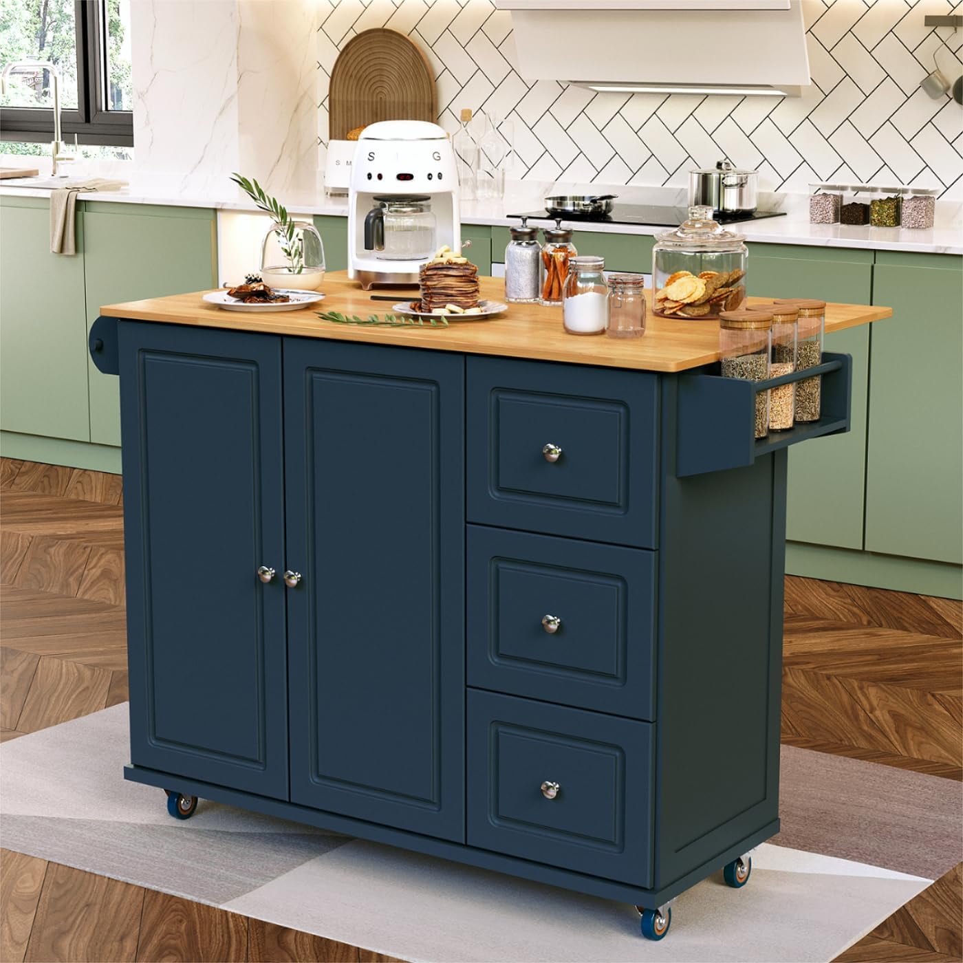 DXYJCNL Rolling Kitchen Island on Wheels with Drop-Leaf Mobile Kitchen ...