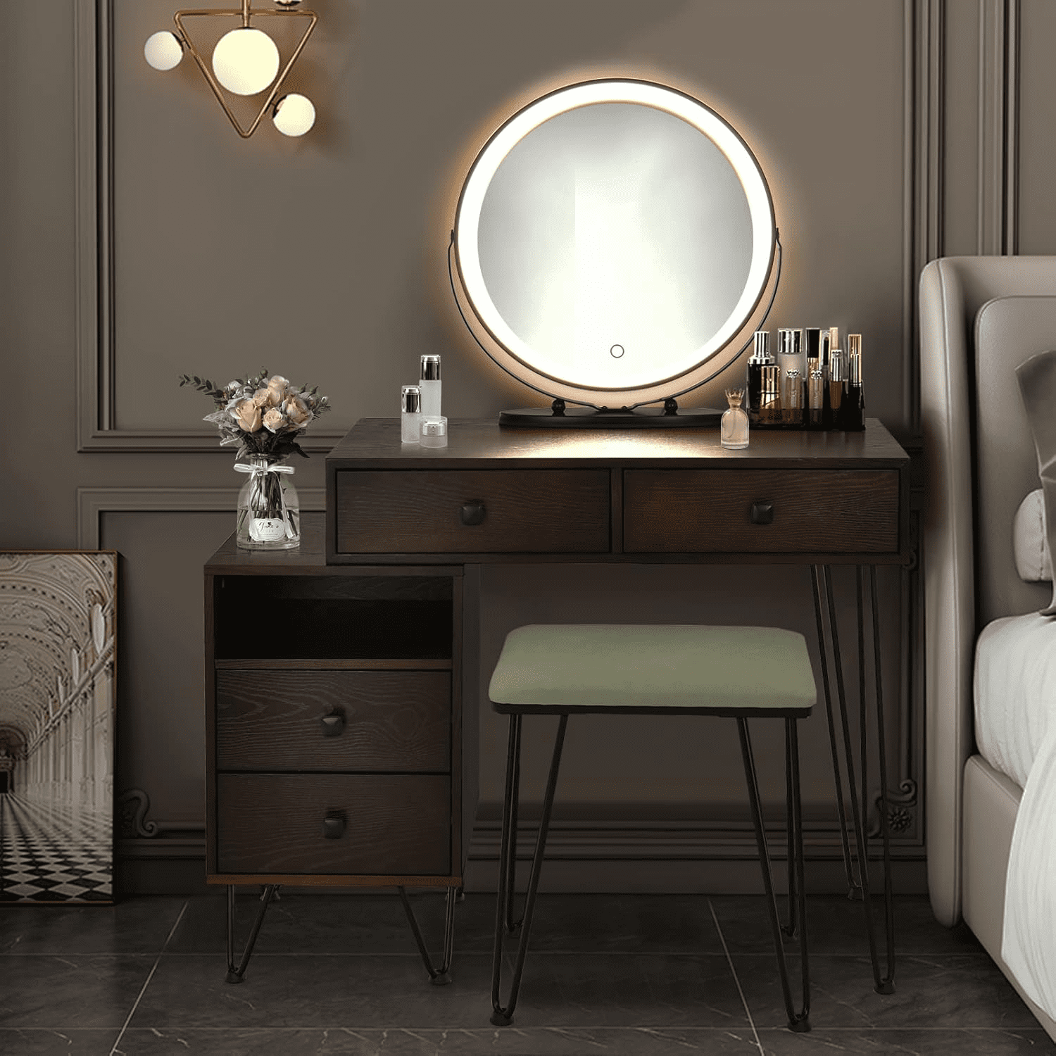 DXYJCNL Vanity Set Wooden Makeup Dressing Table with 3 Colors Lighted ...