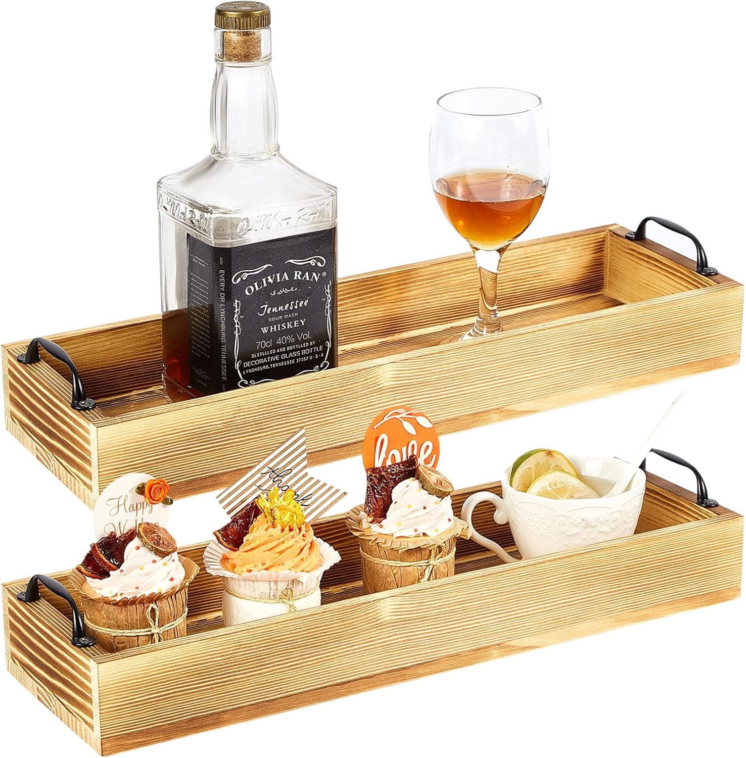 dxynlzq 2 Pack Rustic Wooden Serving Trays Rustic Wooden Long Serving ...