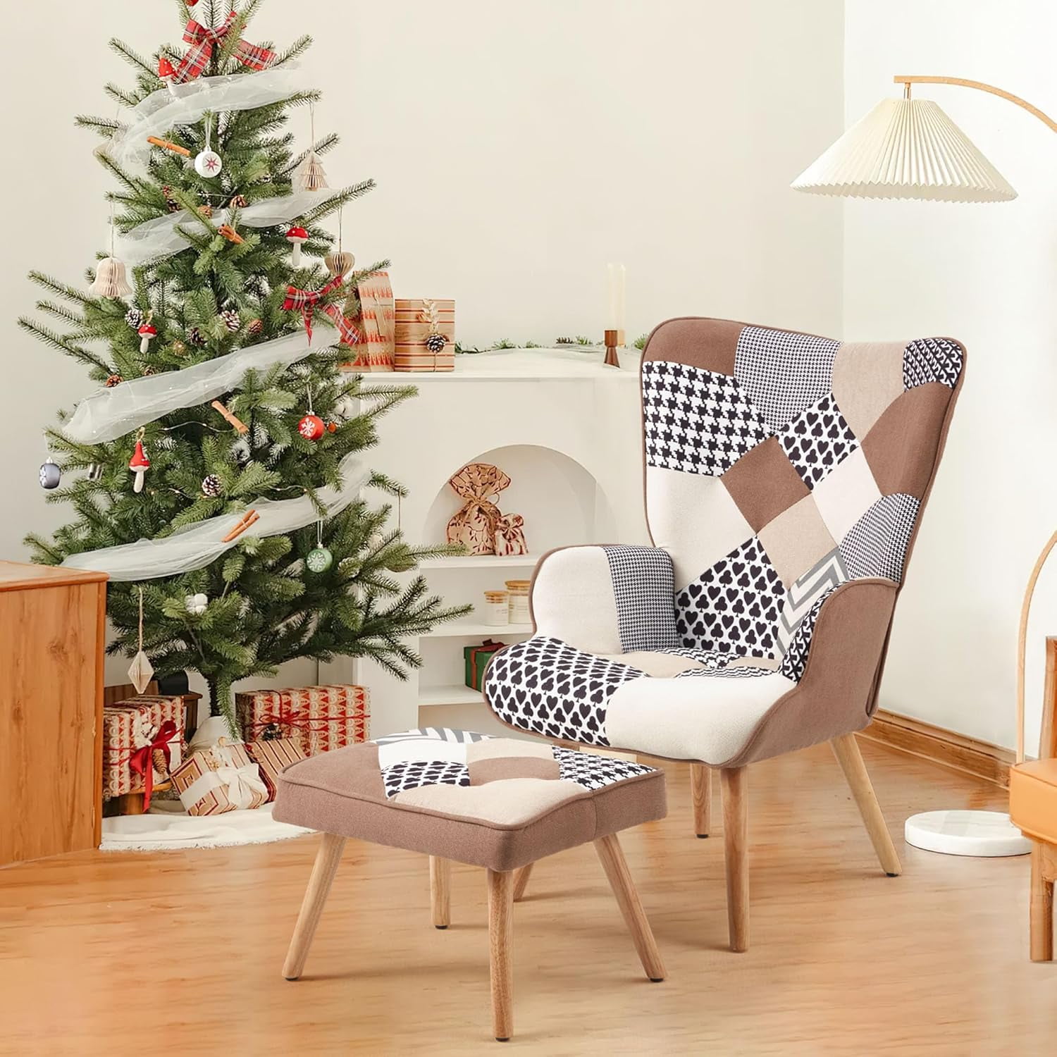 DXYKOPA 2 Pieces WingBack Chair Rustic Accent Chair with Arms ...