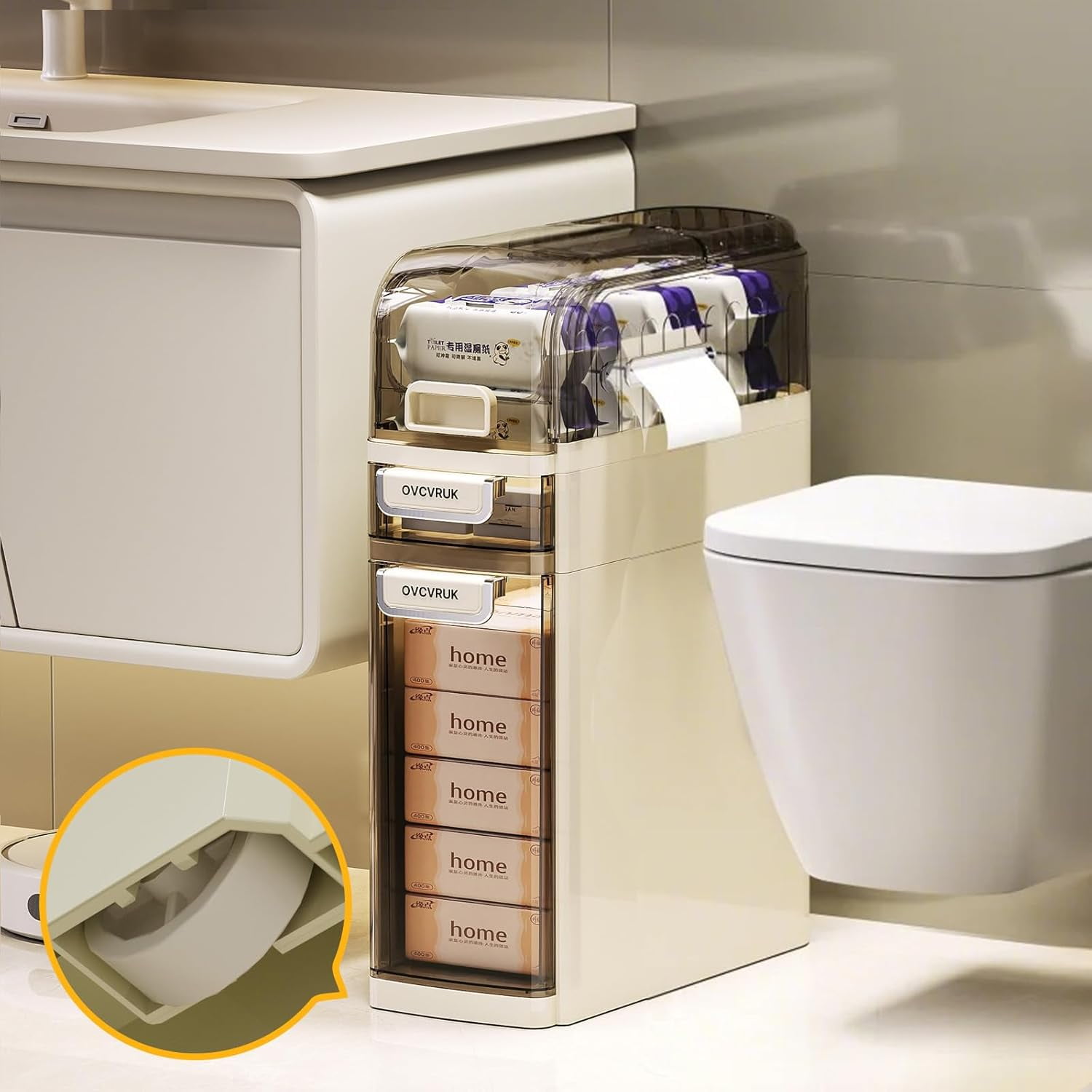 DXYKOPA 2-Tier Slim Bathroom Storage Cabinet Movable Narrow Plastic ...