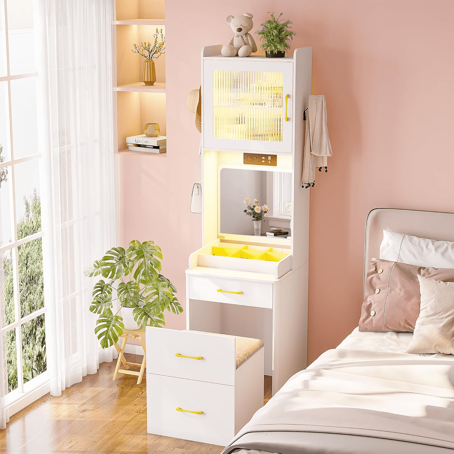 DXYKOPA 3 in 1 Vanity with Flip Top Mirror Compact Makeup Vanity with 3 ...