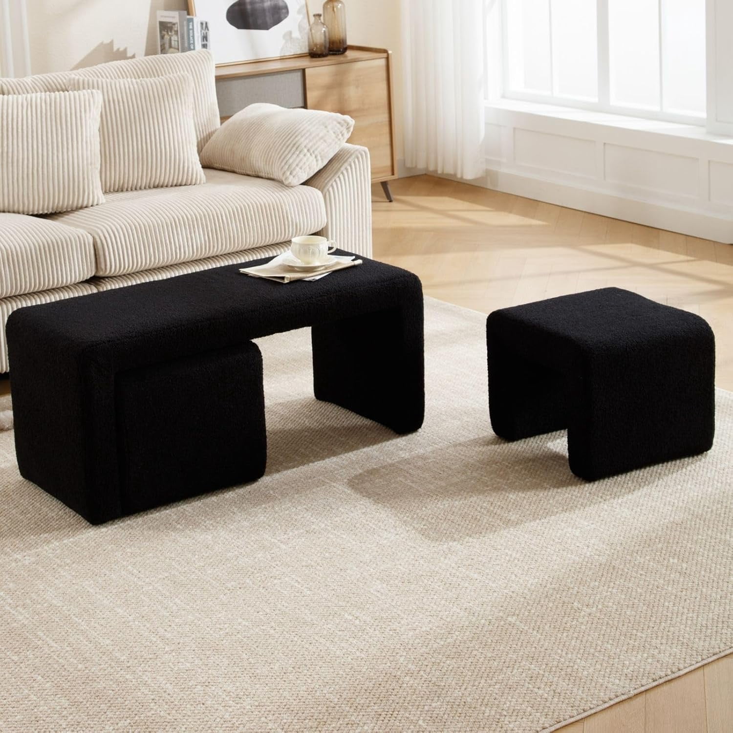 DXYKOPA 3-Piece Nesting Ottoman Bench Set 40.5" Wide Upholstered End of ...