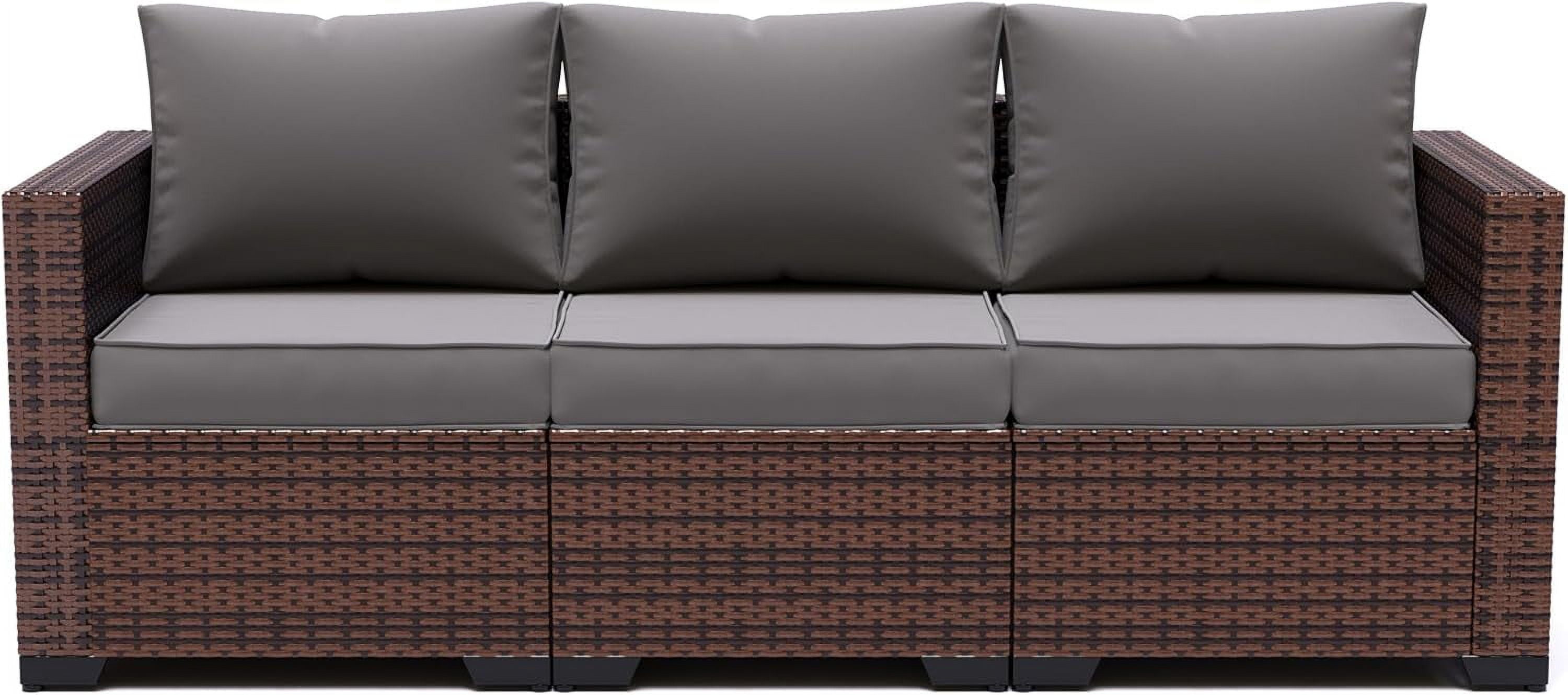 DXYKOPA 3-Seat Wicker Sofa Outdoor Sectional Couch Steel Frame w/ Cover ...