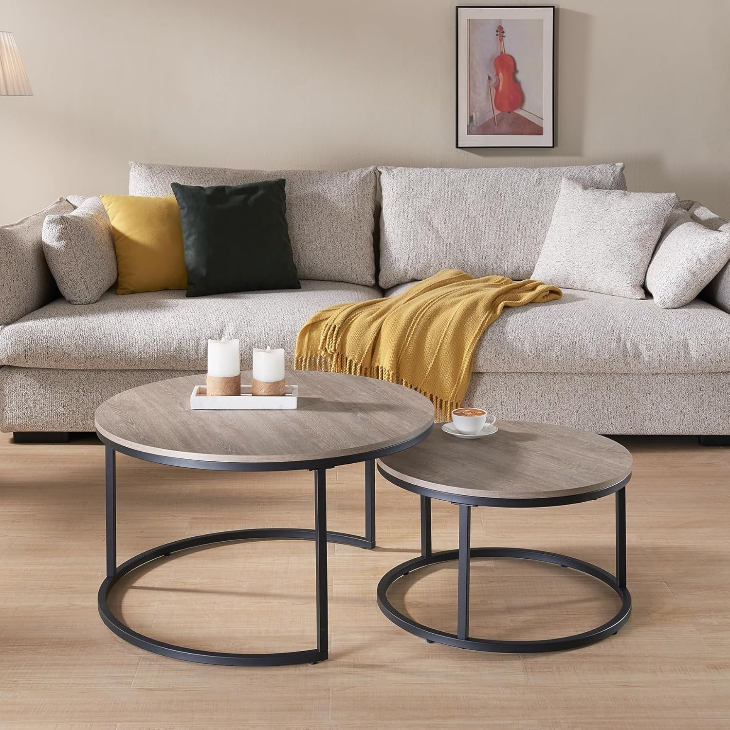 DXYKOPA 31.5-Inch Round Nesting Coffee Grey Marble Faux Concrete Design ...