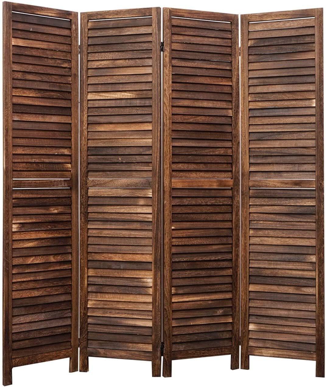 DXYKOPA 4 Panel Room Divider Full Length Wood Shutters Louver Black ...