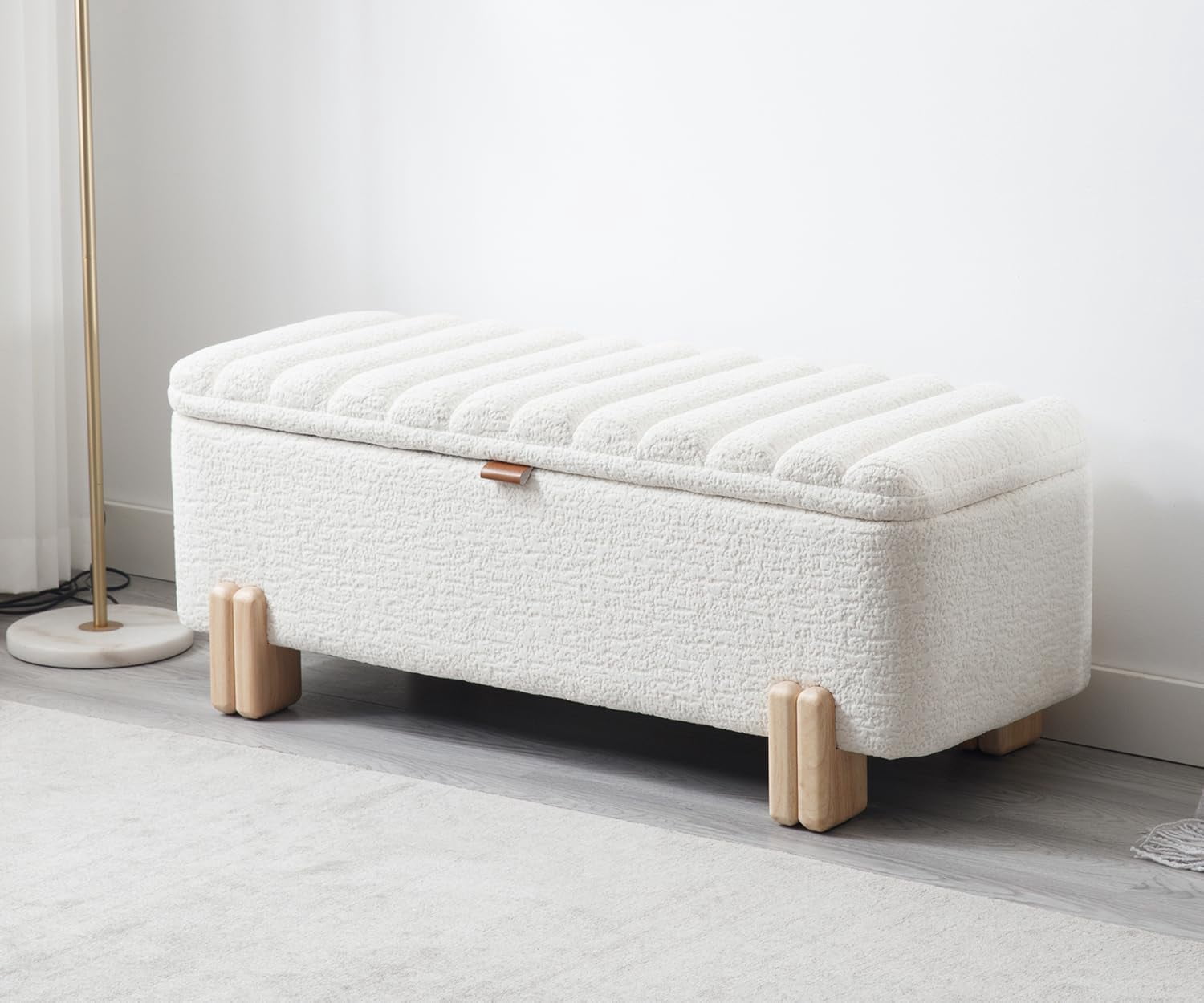 DXYKOPA 45" Storage Bench Faux Fur Entryway Bench Upholstered Ottoman ...