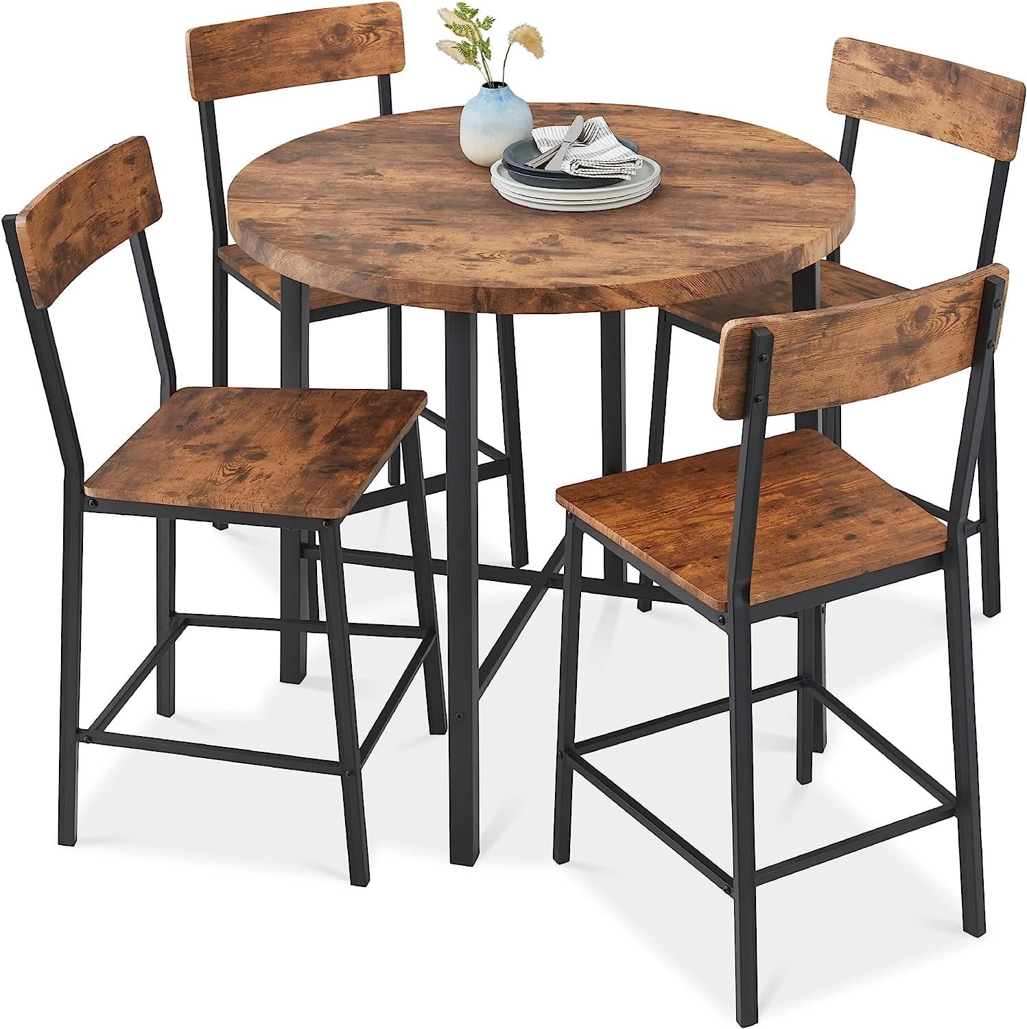 DXYKOPA 5-Piece Round Counter Height Dining Set for Dining Room w/ 4 ...