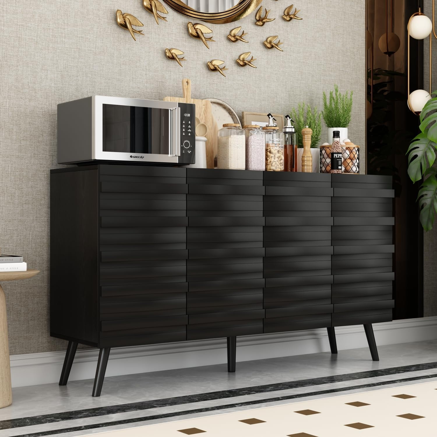 DXYKOPA 55.1" W Buffet Cabinet Sideboard with 2 Adjustable Shelves ...