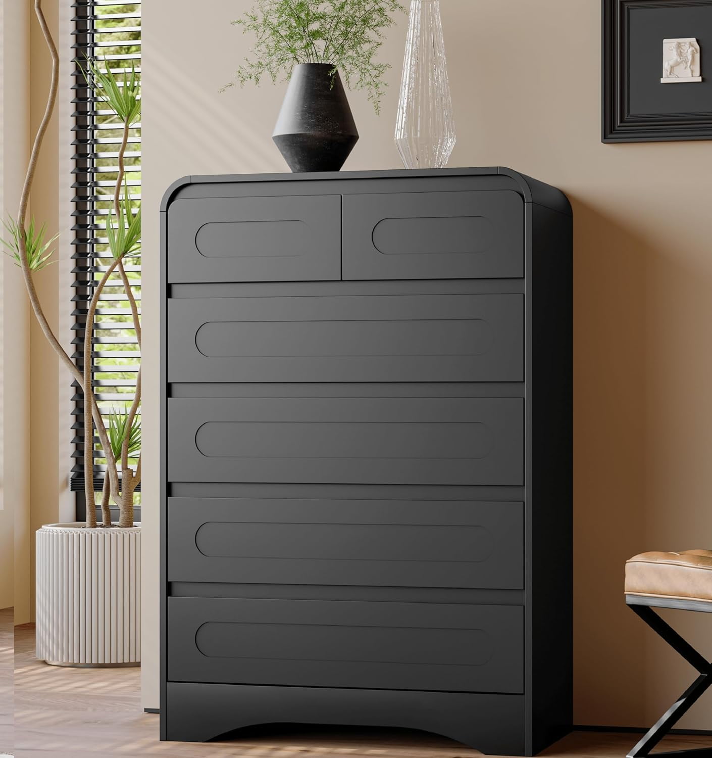 DXYKOPA 6 Drawer Dresser 44" Tall Chest of Drawers with Curved Edge ...