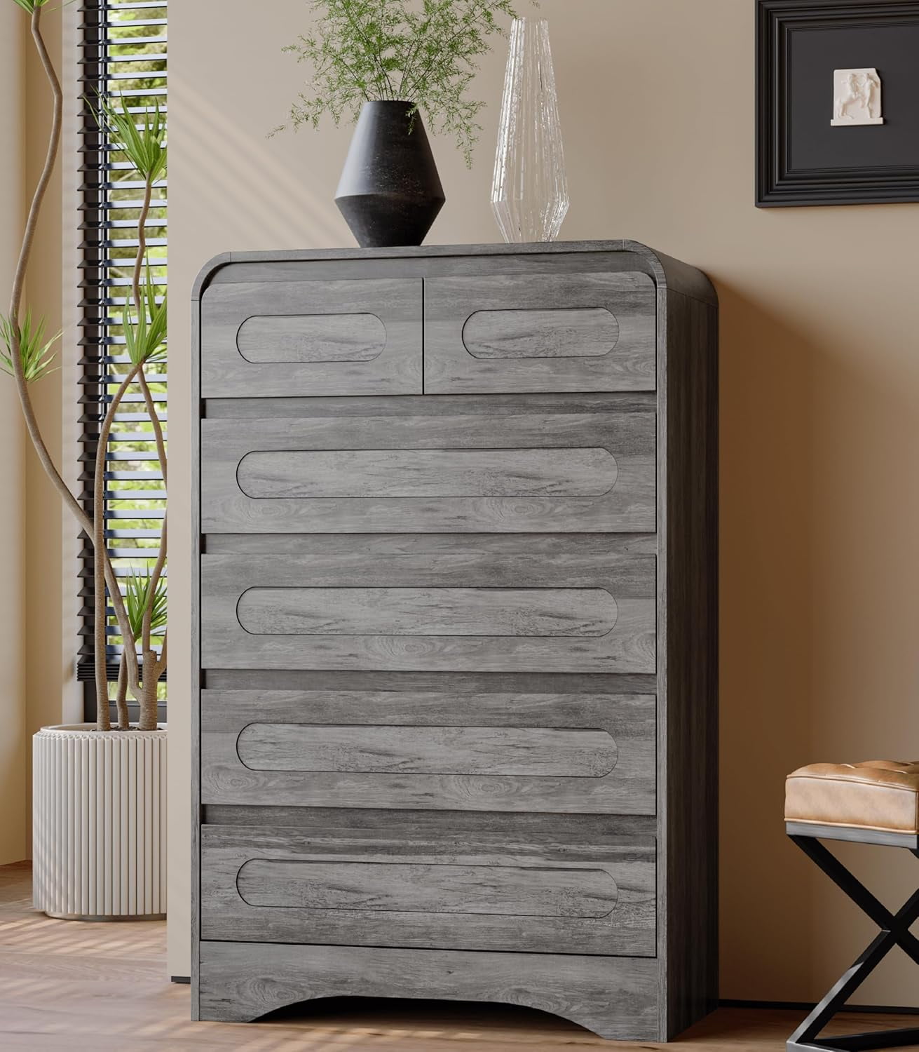 DXYKOPA 6 Drawer Dresser 44" Tall Chest of Drawers with Curved Edge ...