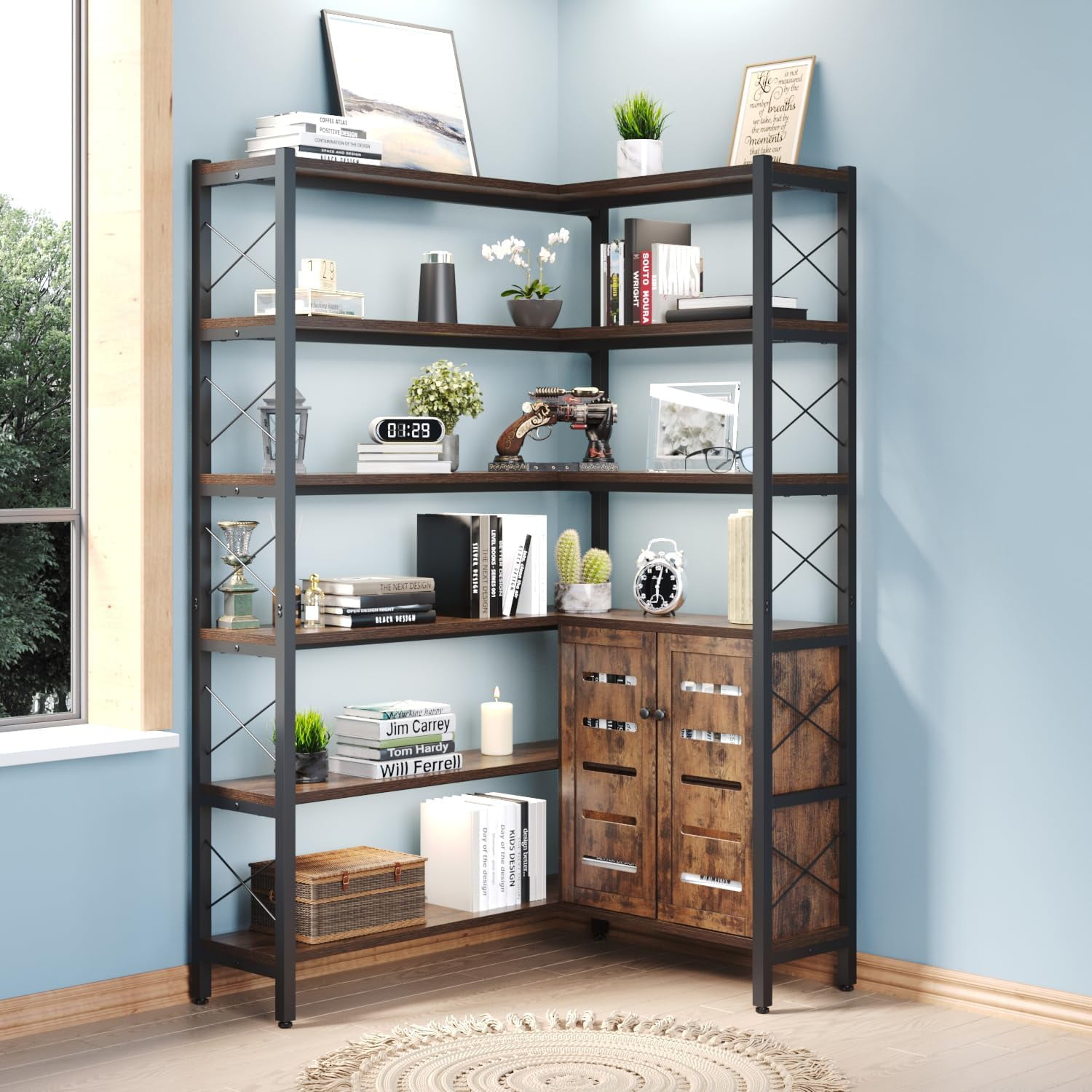 DXYKOPA 6-Shelf Corner Bookshelf Vintage Corner Shelf Etagere Bookcase ...