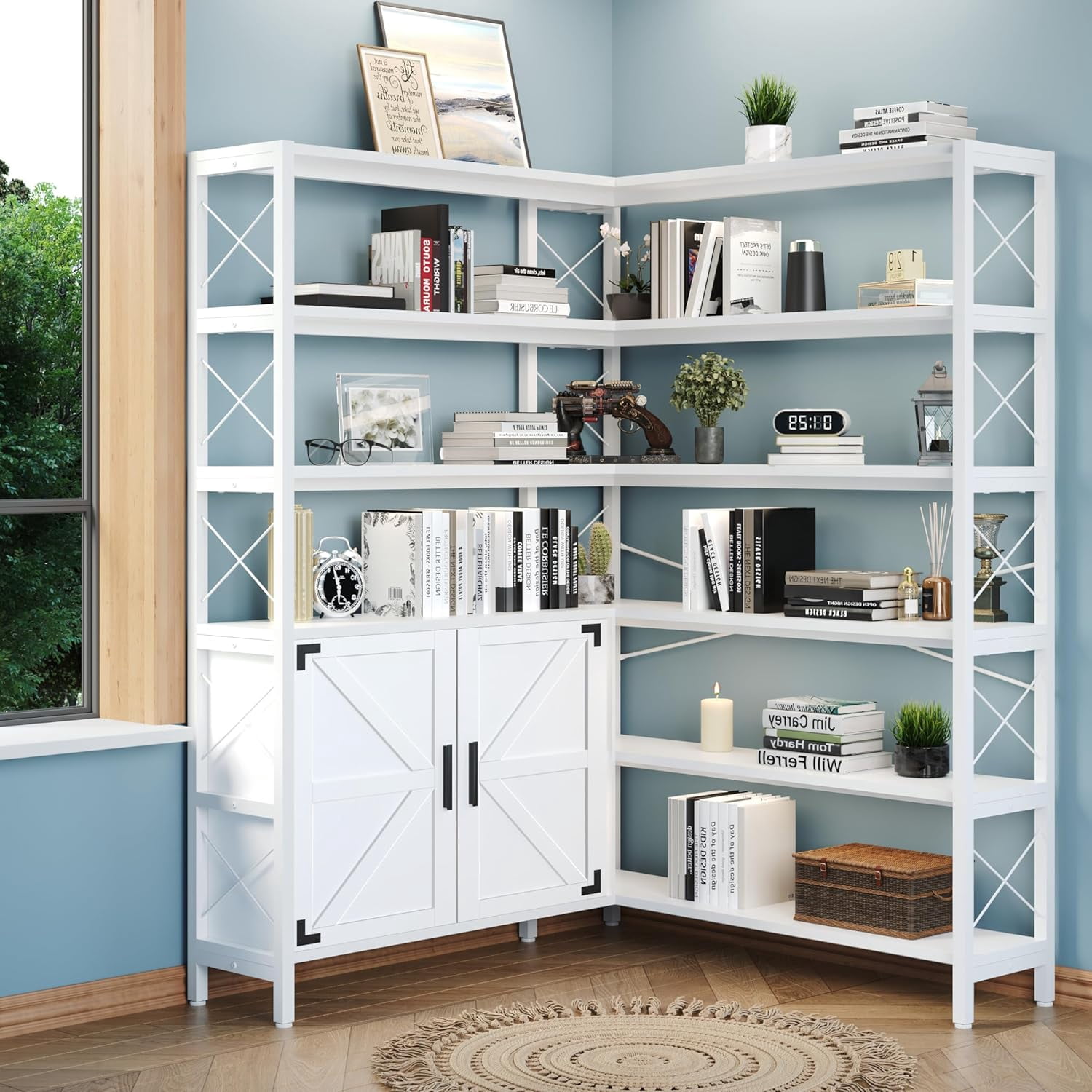 DXYKOPA 6-Shelf Corner Bookshelf Vintage Corner Shelf Etagere Bookcase ...