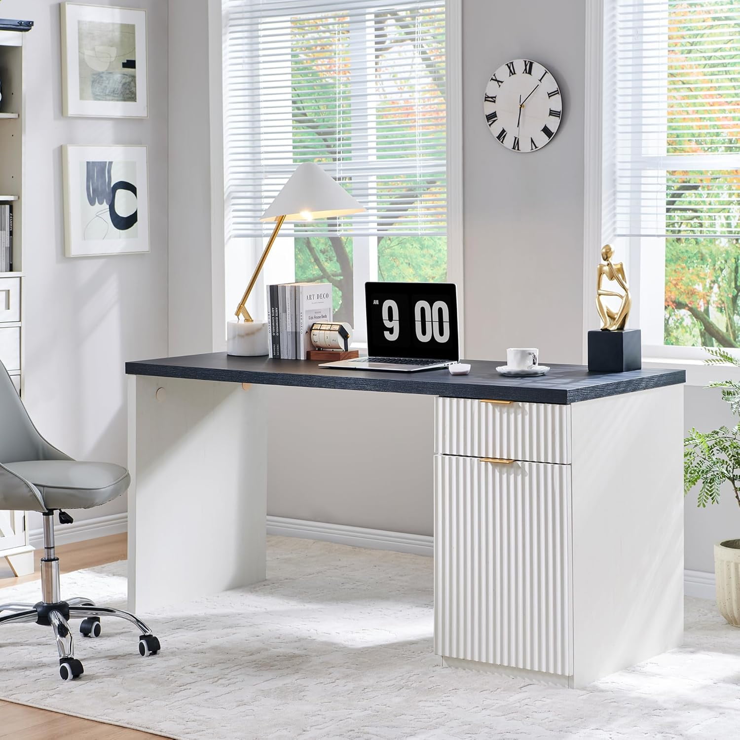 DXYKOPA 60" Modern Executive Desk with Storage Wood Office Desk with ...