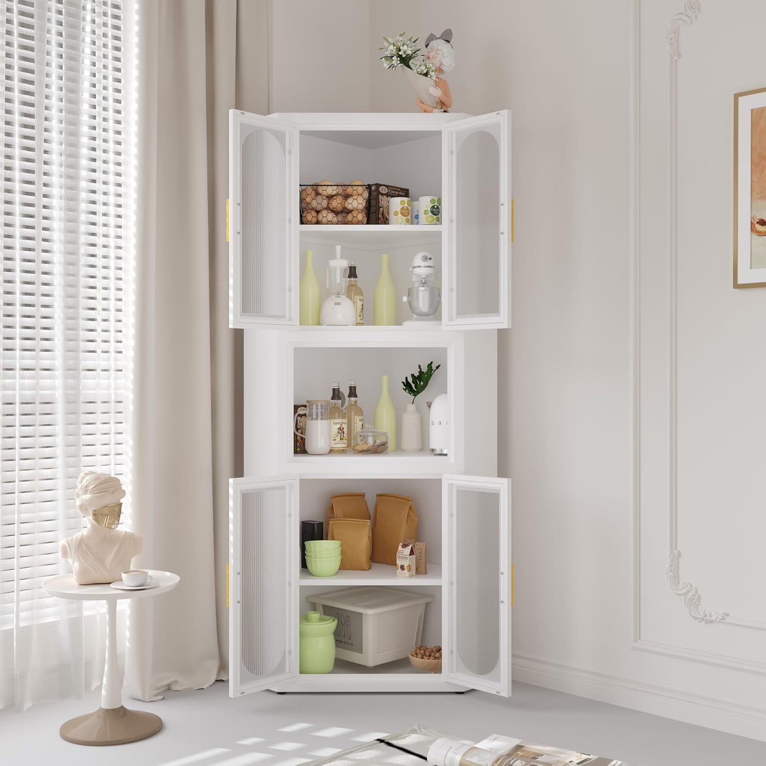 DXYKOPA 61.02" Metal Display Storage Cabinet Tall Pantry Cabinets with ...