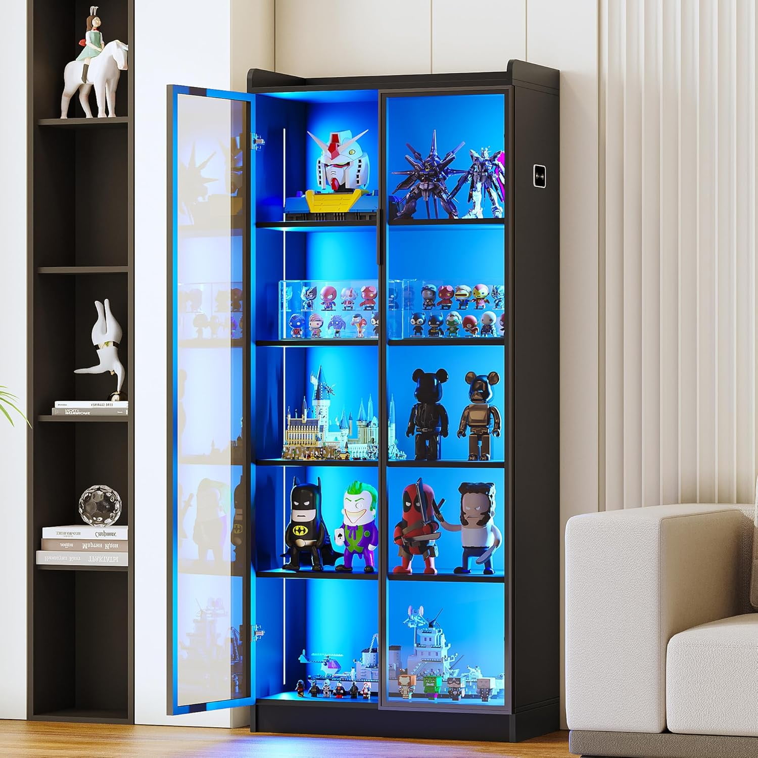 DXYKOPA 65" Display Cabinet with Acrylic Door LED Bookcase with Human ...