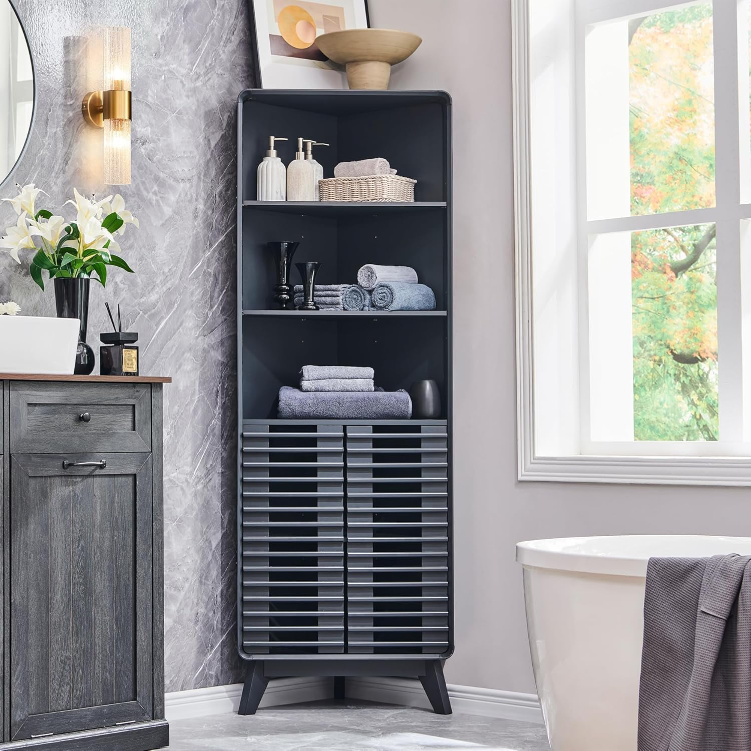 DXYKOPA 68" Tall Corner Cabinet Mid-Century Storage Organizer with 3 ...