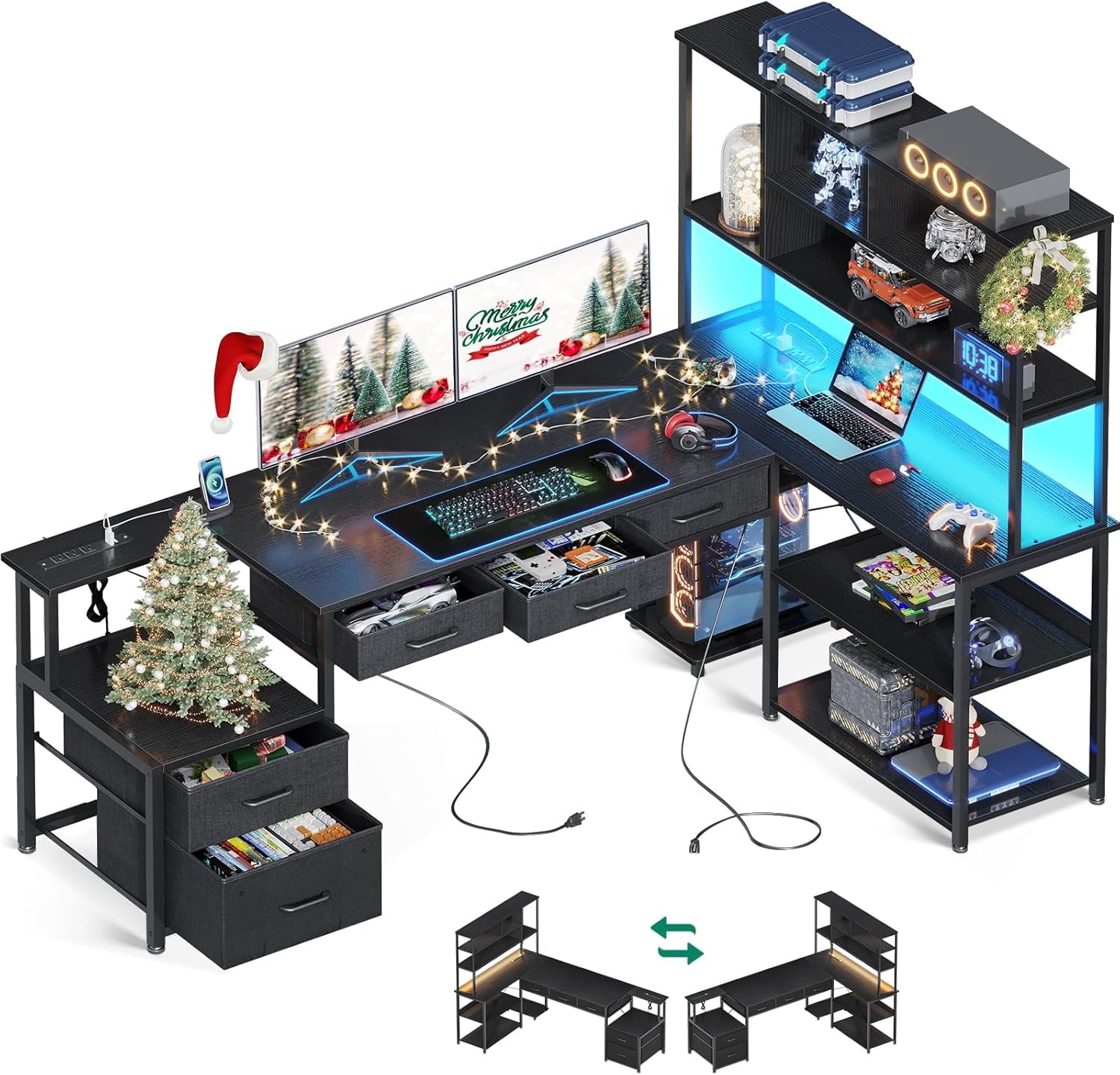 DXYKOPA 71 inch L Shaped with File Drawers Reversible L Shaped Gaming ...