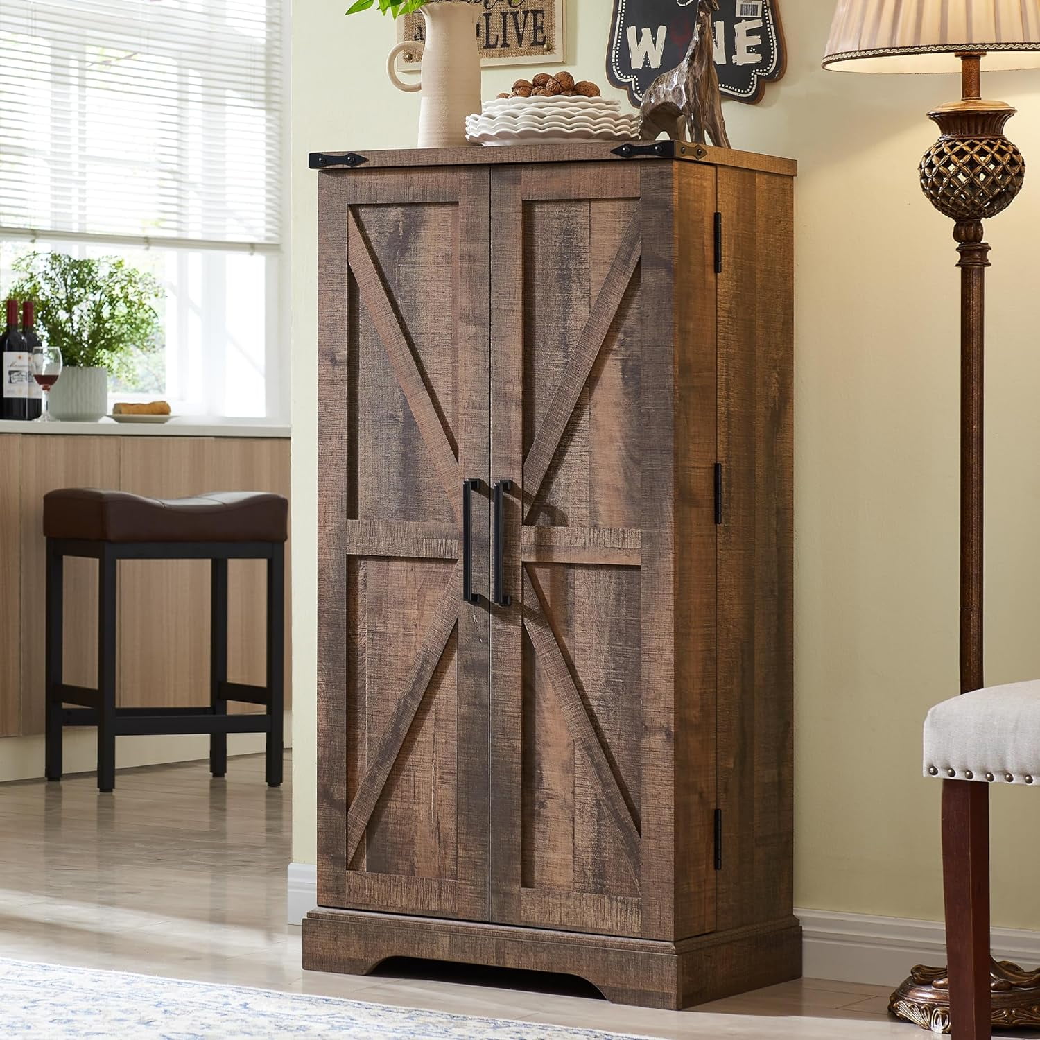 DXYKOPA 72" Tall Pantry Farmhouse Storage Cabinet with Barn Door ...