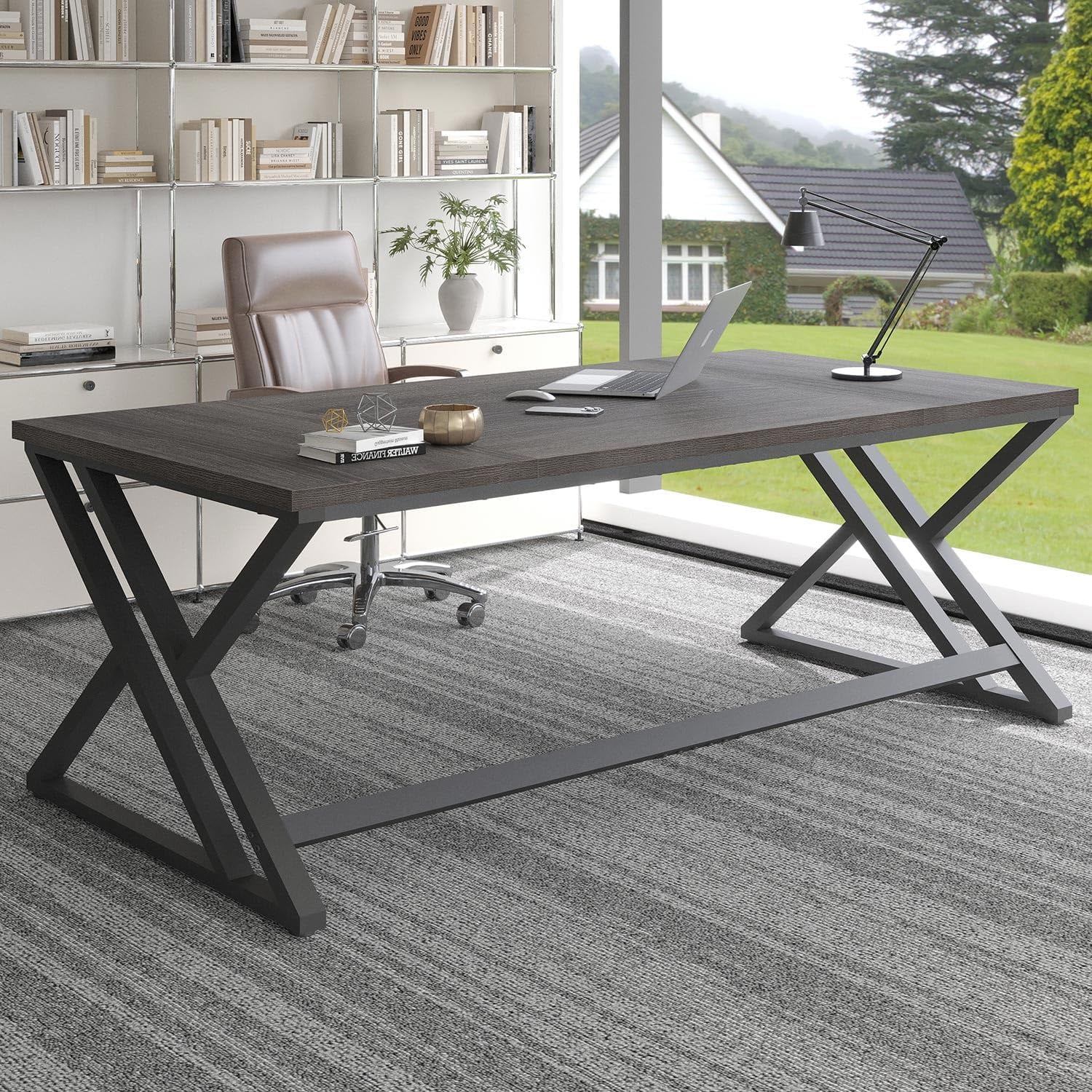 DXYKOPA 78.7" Computer Extra Long Wood Office Large Rustic Metal ...