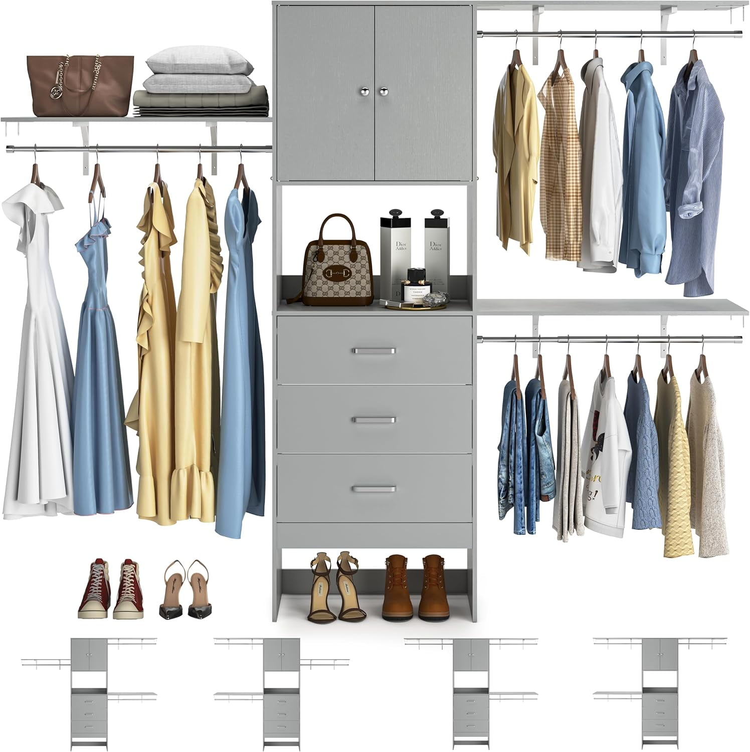 DXYKOPA 96 Inches Closet System with Doors 8FT Walk In Closet Organizer ...