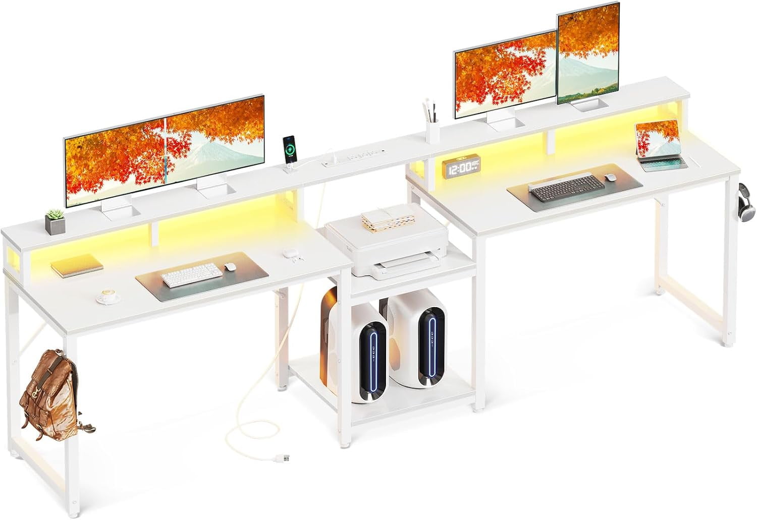 DXYKOPA 98" Computer Desks with Storage Shelves- 2 Person Writing with ...