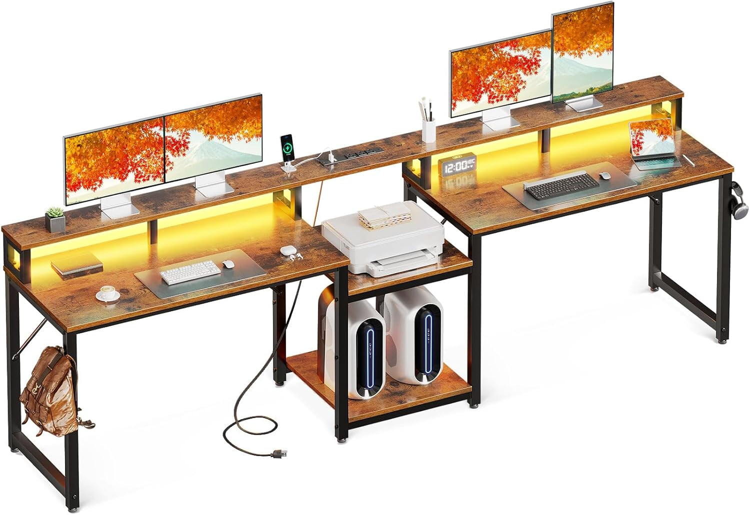 DXYKOPA 98" Computer Desks with Storage Shelves- 2 Person Writing with ...