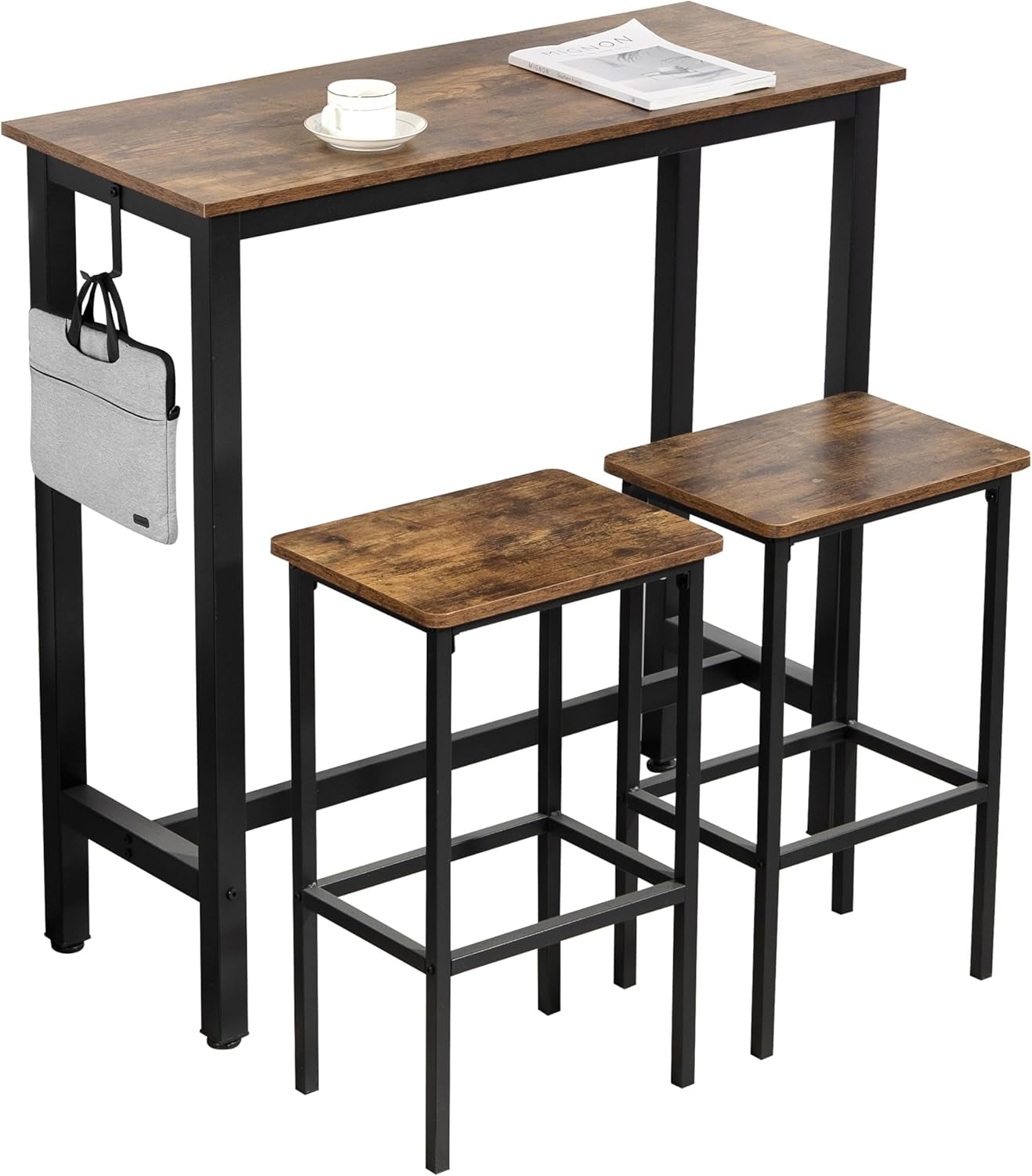 Bar Set 52.7" Pub High Top Rectangular Bar Height Bar with Stools Set ...